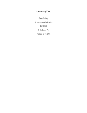 Commentary Essay Final Draft - Desiree Marshfield College of Nursing ...