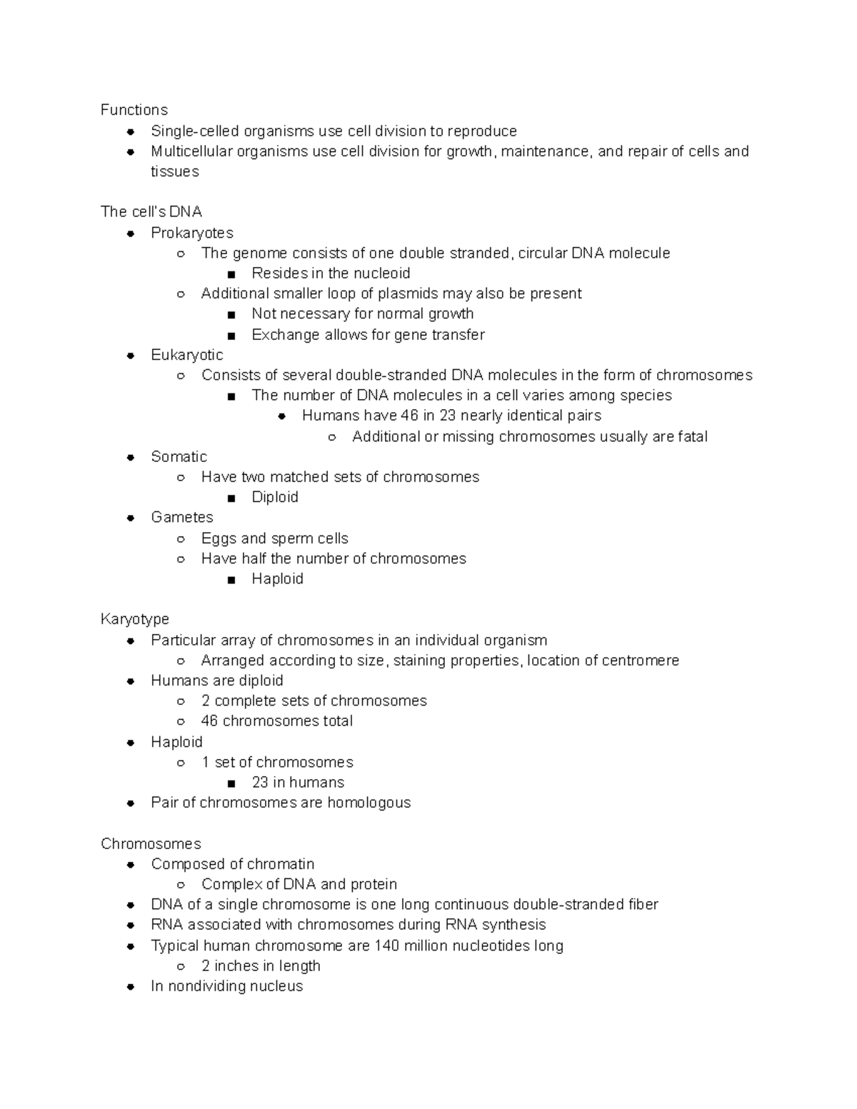 Chapter 10 - Cell Division - Functions Single-celled organisms use cell division to reproduce ...