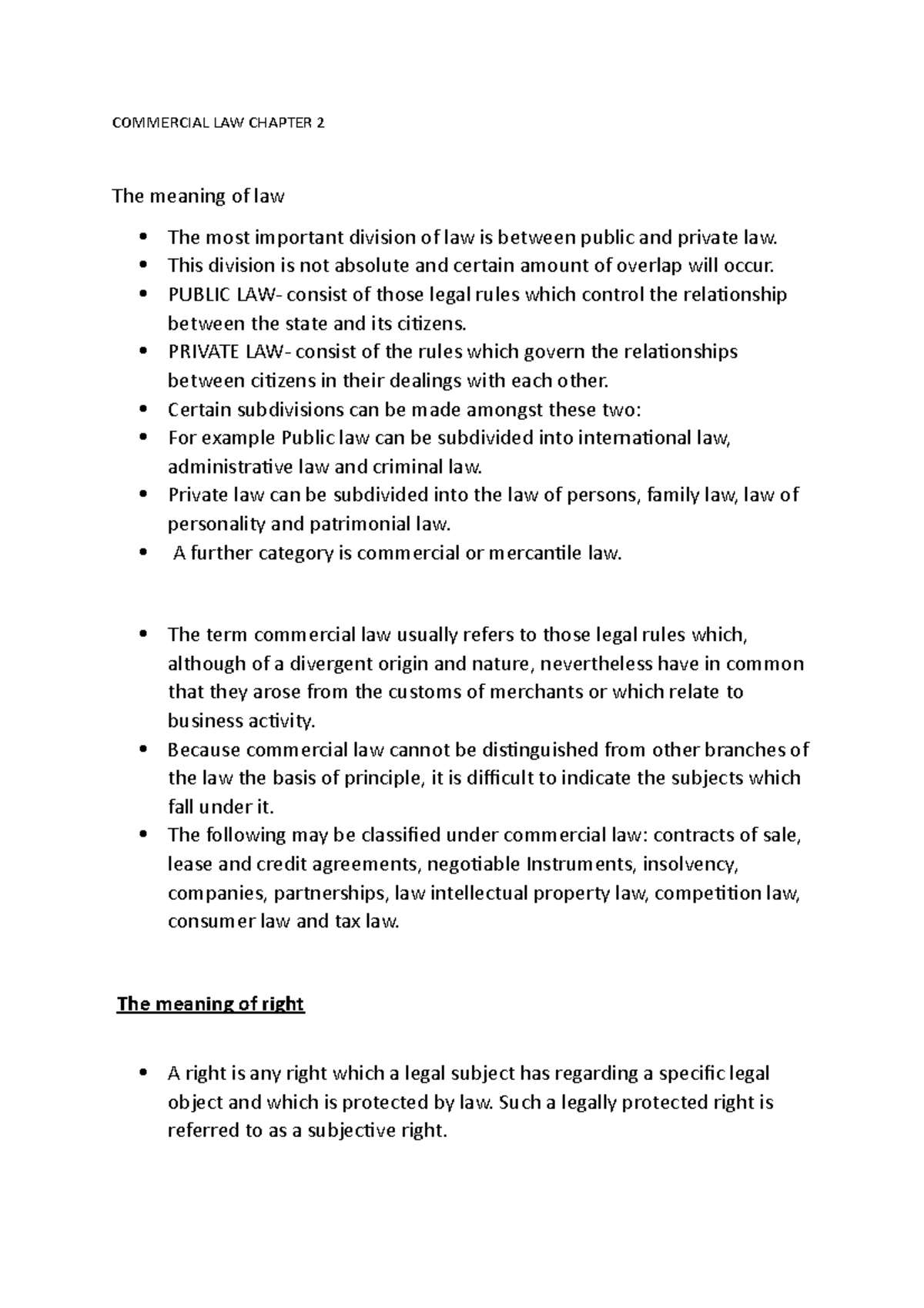 Chapter 2 Commercial LAW - COMMERCIAL LAW CHAPTER 2 The meaning of law ...