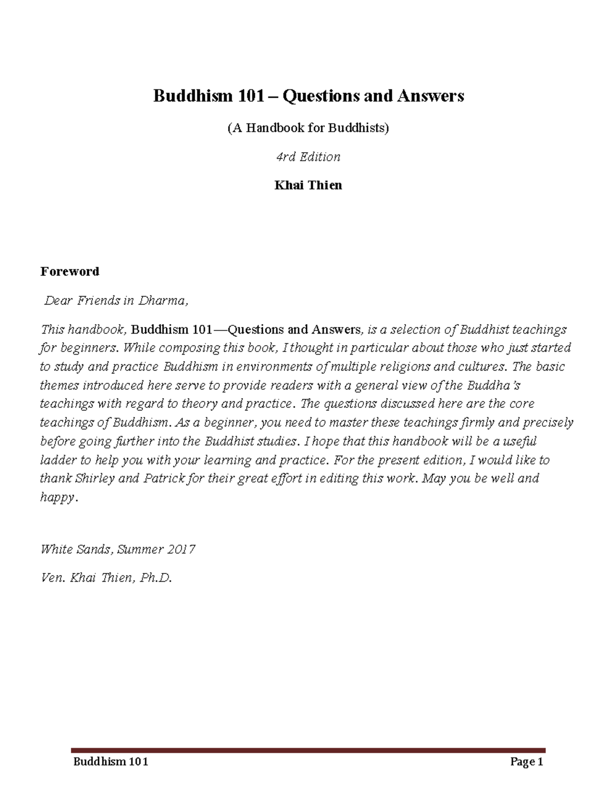 06. Buddhism 101 – Questions and Answers author Khai Thien - Buddhism ...