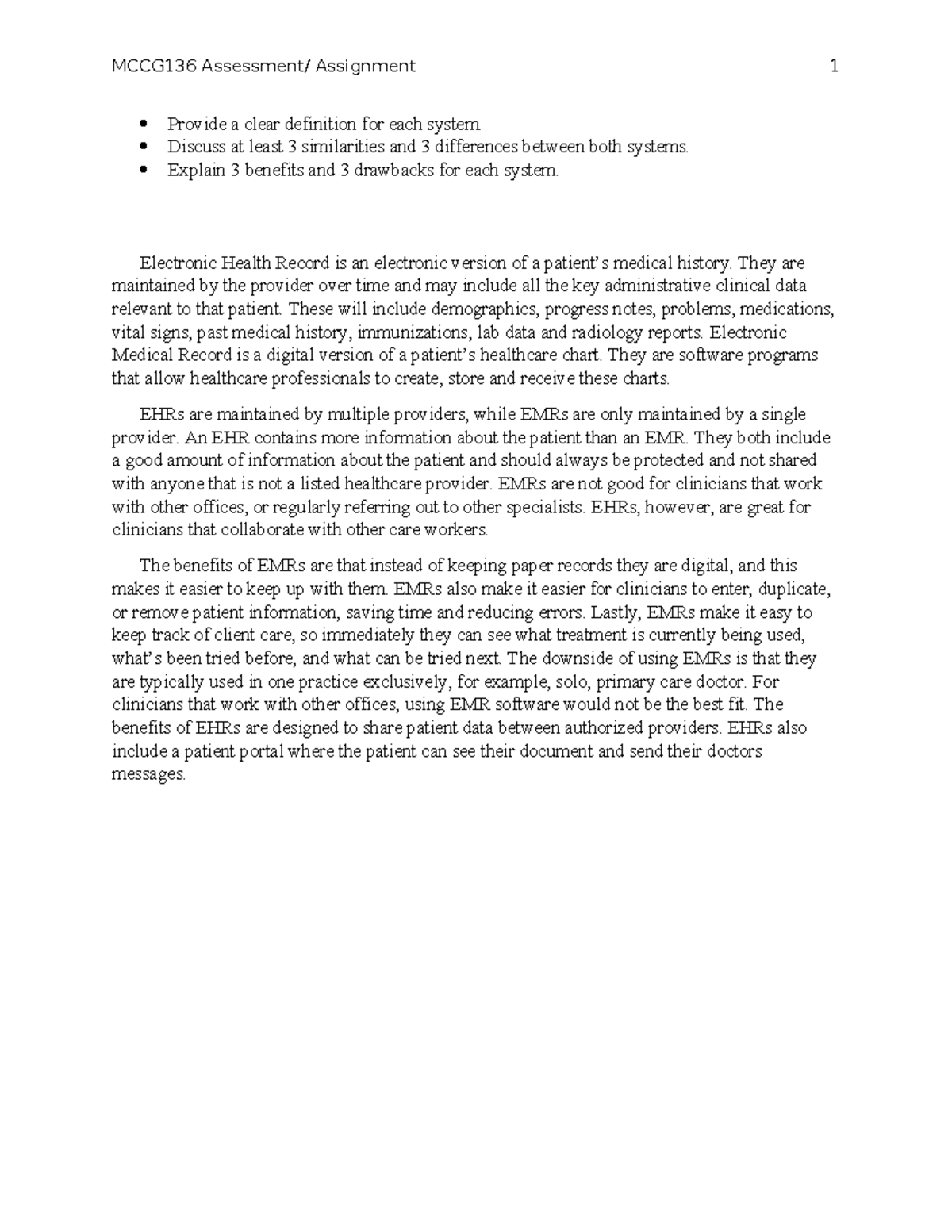 Week 4 Medical Record Homework - MCCG136 Assessment/ Assignment 1 ... Week 4 Medical Record Homework - MCCG136 Assessment/ Assignment 1 ...