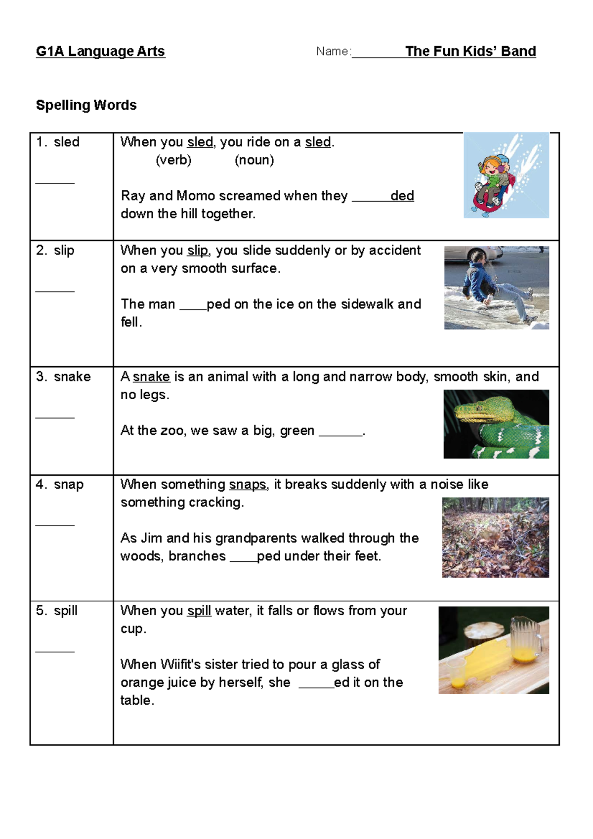 Language Arts-Kids can help - G1A Language Arts Name: The Fun Kids ...