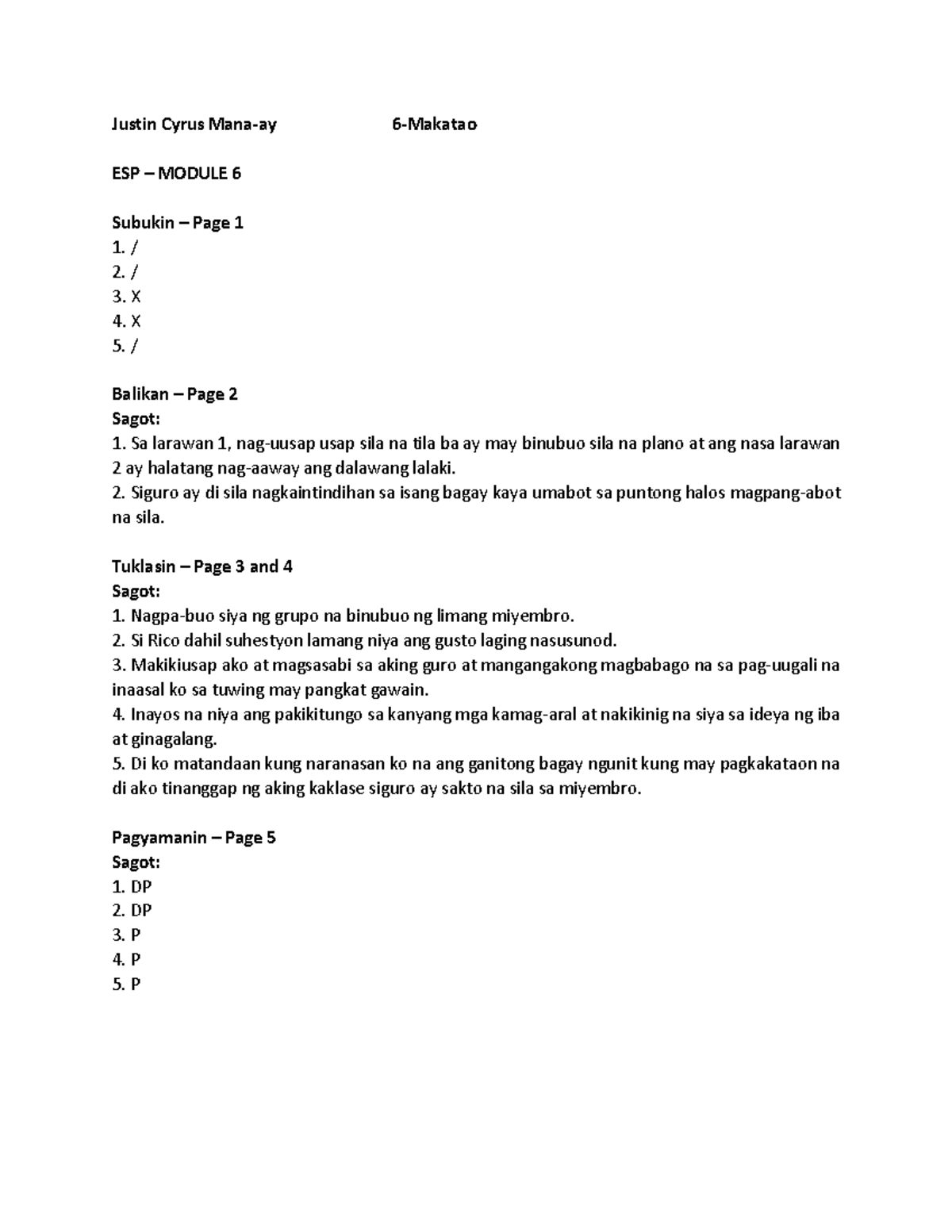 ESP - Module 6 - NOTES - Justin Cyrus Mana-ay 6-Makatao ESP – MODULE 6 ...