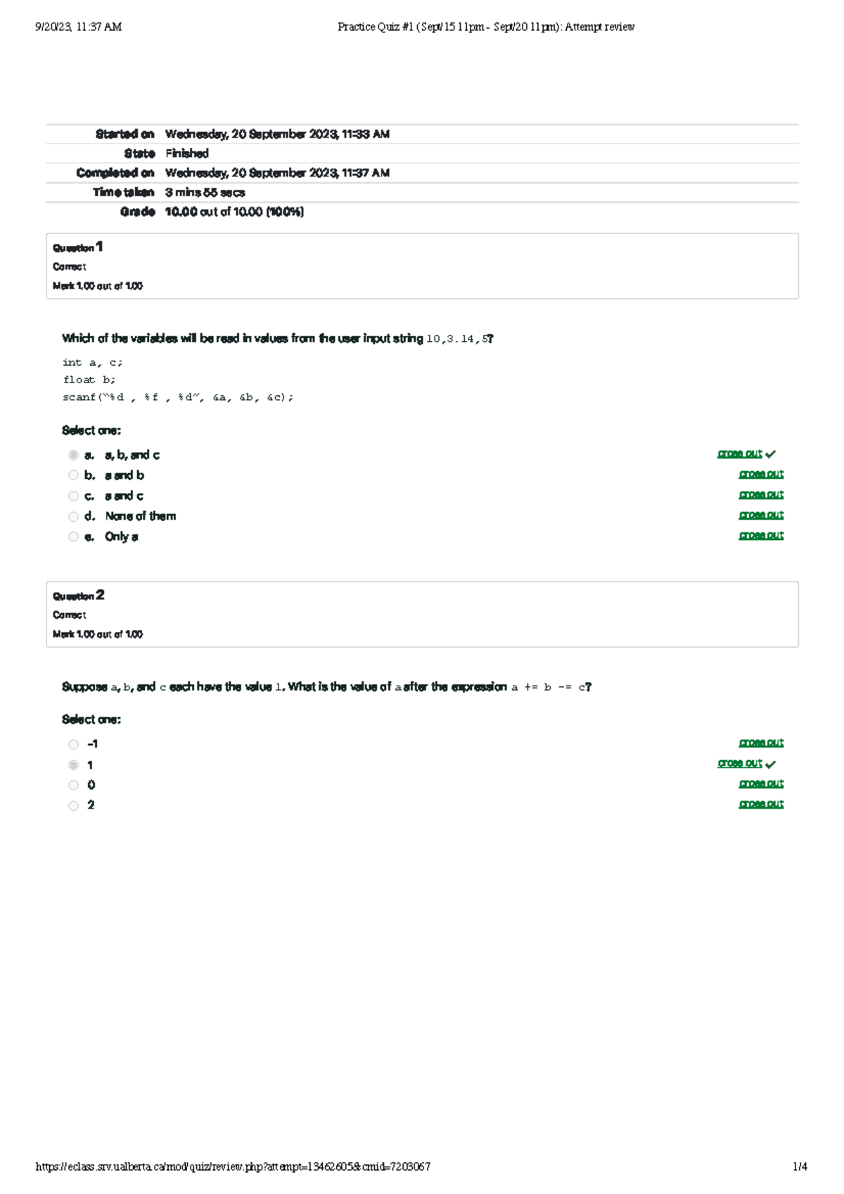 Pquiz#1 - practice quiz - Started on Wednesday, 20 September 2023, 11 ...