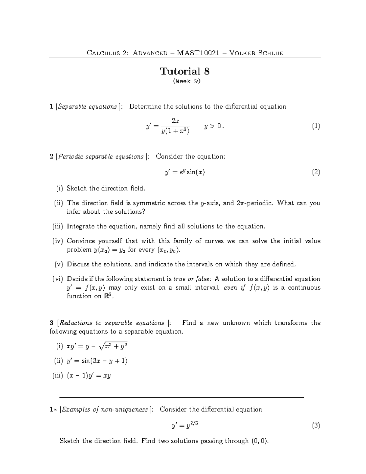 Tute week9 2023 sem 2 - Calculus 2: Advanced – MAST10021 – Volker ...