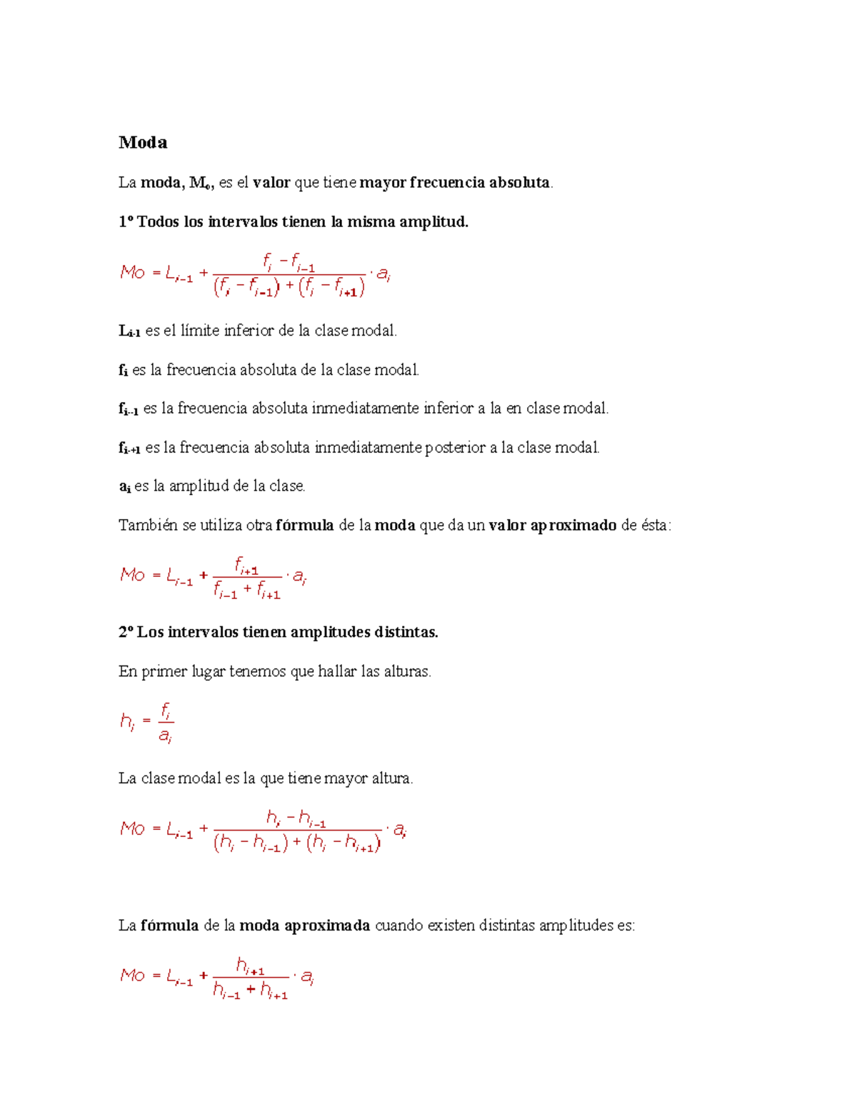 Estadistica wrod - Apuntes 1 - Moda La moda, Mo, es el valor que tiene ...