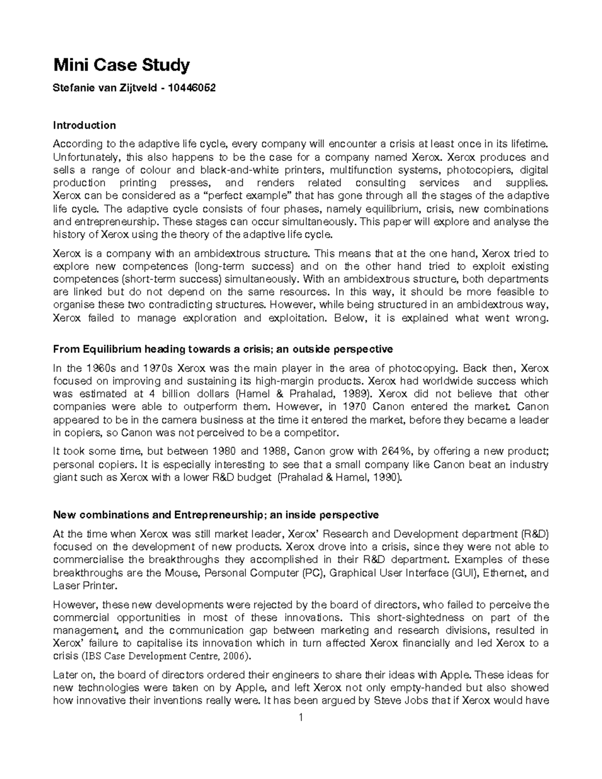Minicase Xerox - Mini Case Study Stefanie van Zijtveld - 10446052 ...