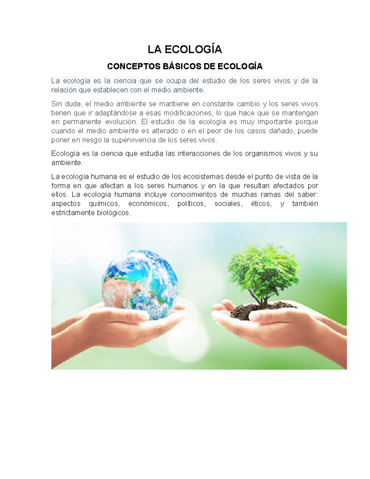 TEMA 3 LA Ecología - notas cortas - LA ECOLOGÍA CONCEPTOS BÁSICOS DE ...