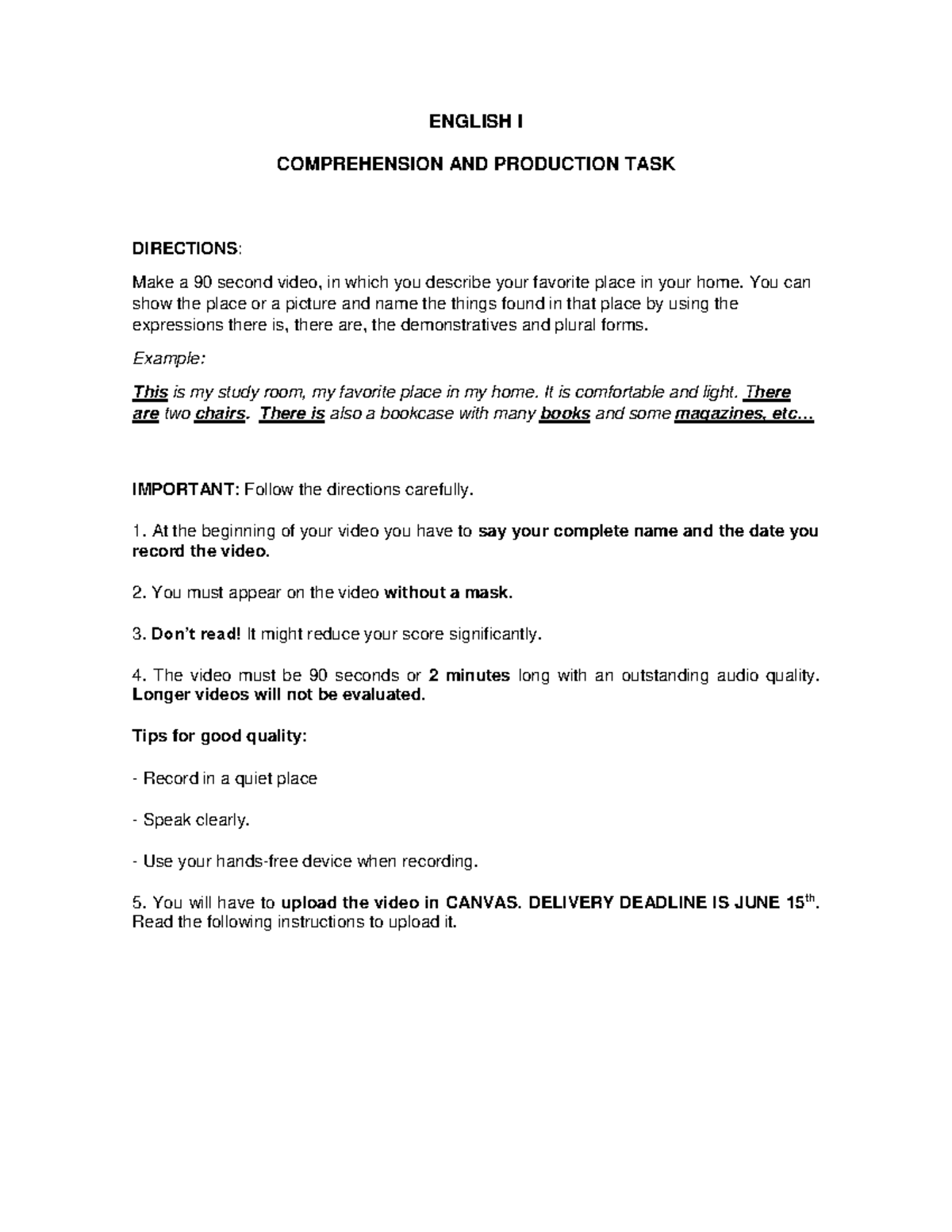 Comprehension Production Task English 1 ENGLISH I COMPREHENSION AND comprehension-production-task-english-1-english-i-comprehension-and
