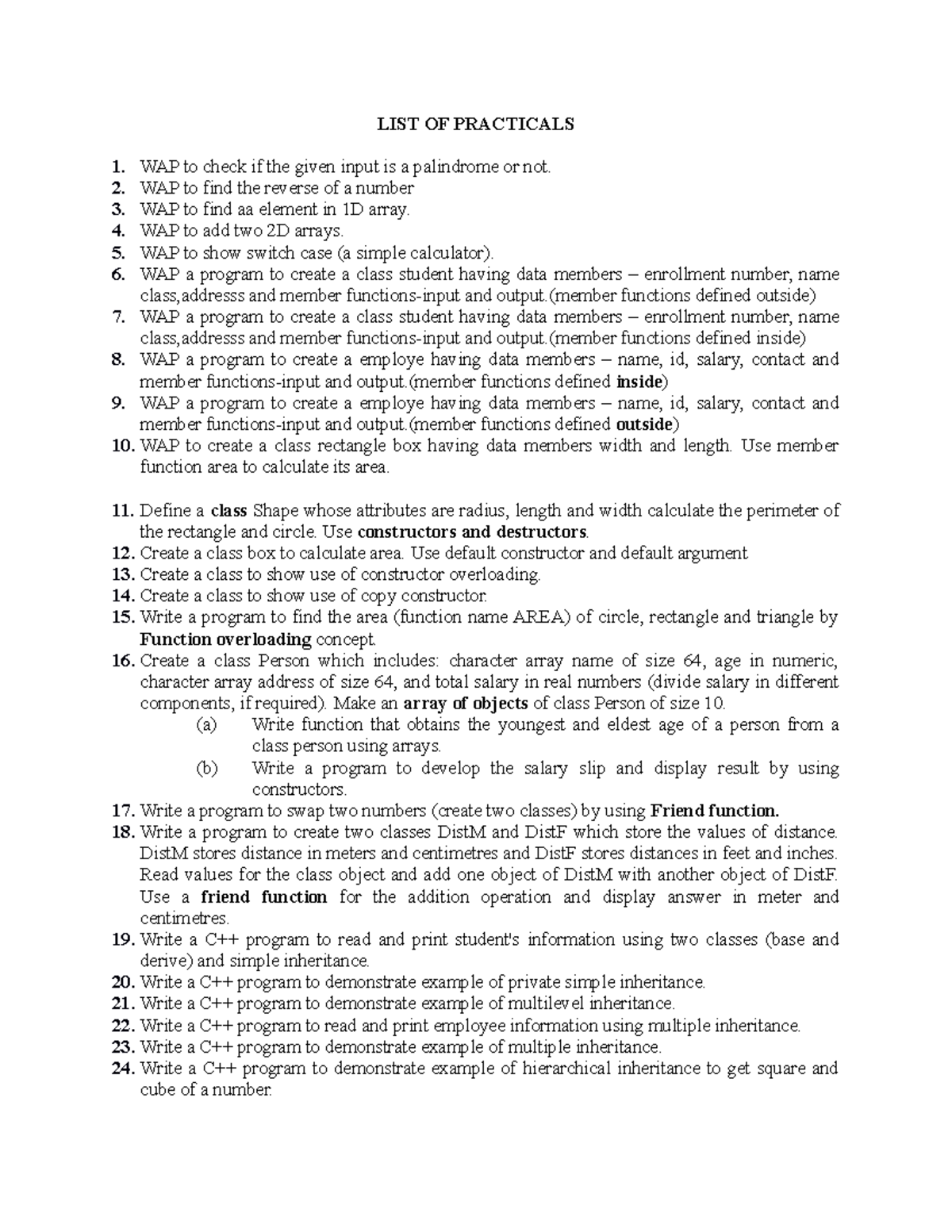 LIST OF Practicals NEW - List - LIST OF PRACTICALS WAP to check if the given input is a ...