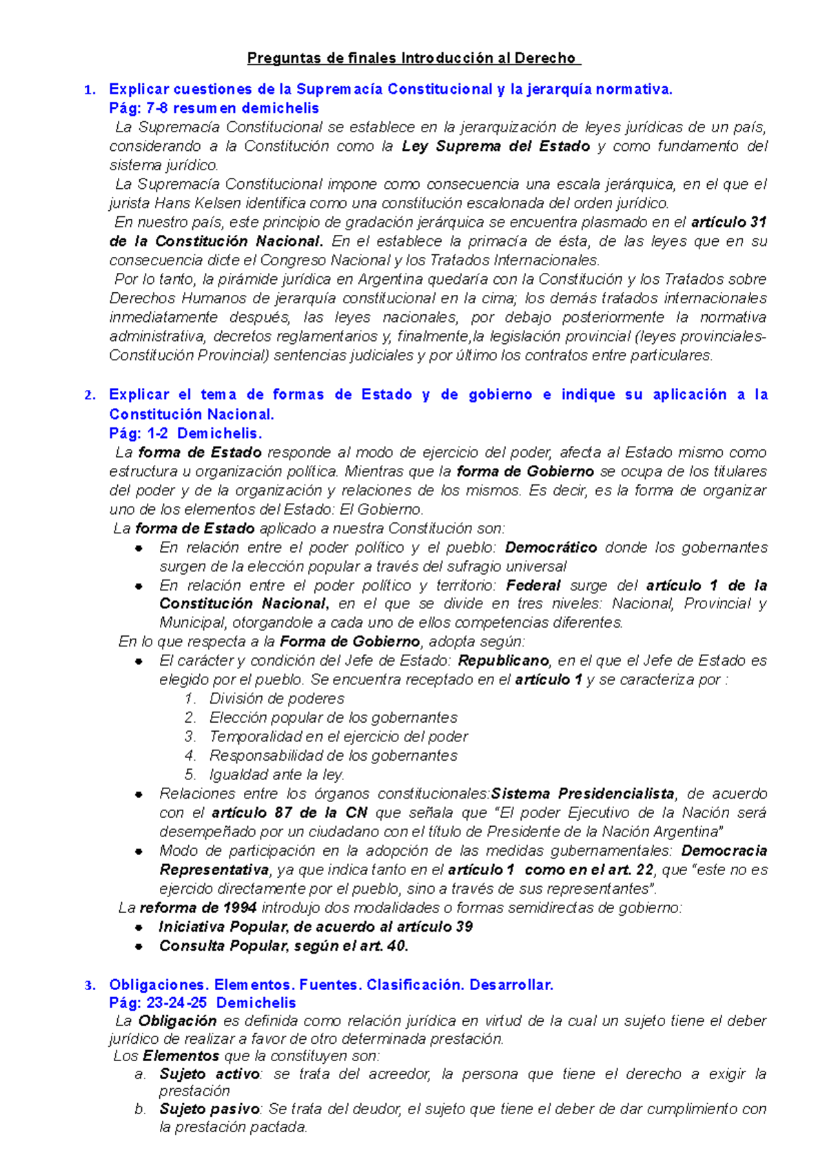 Las 52 preguntas-respuestas - Preguntas de finales Introducción al Derecho Explicar cuestiones ...
