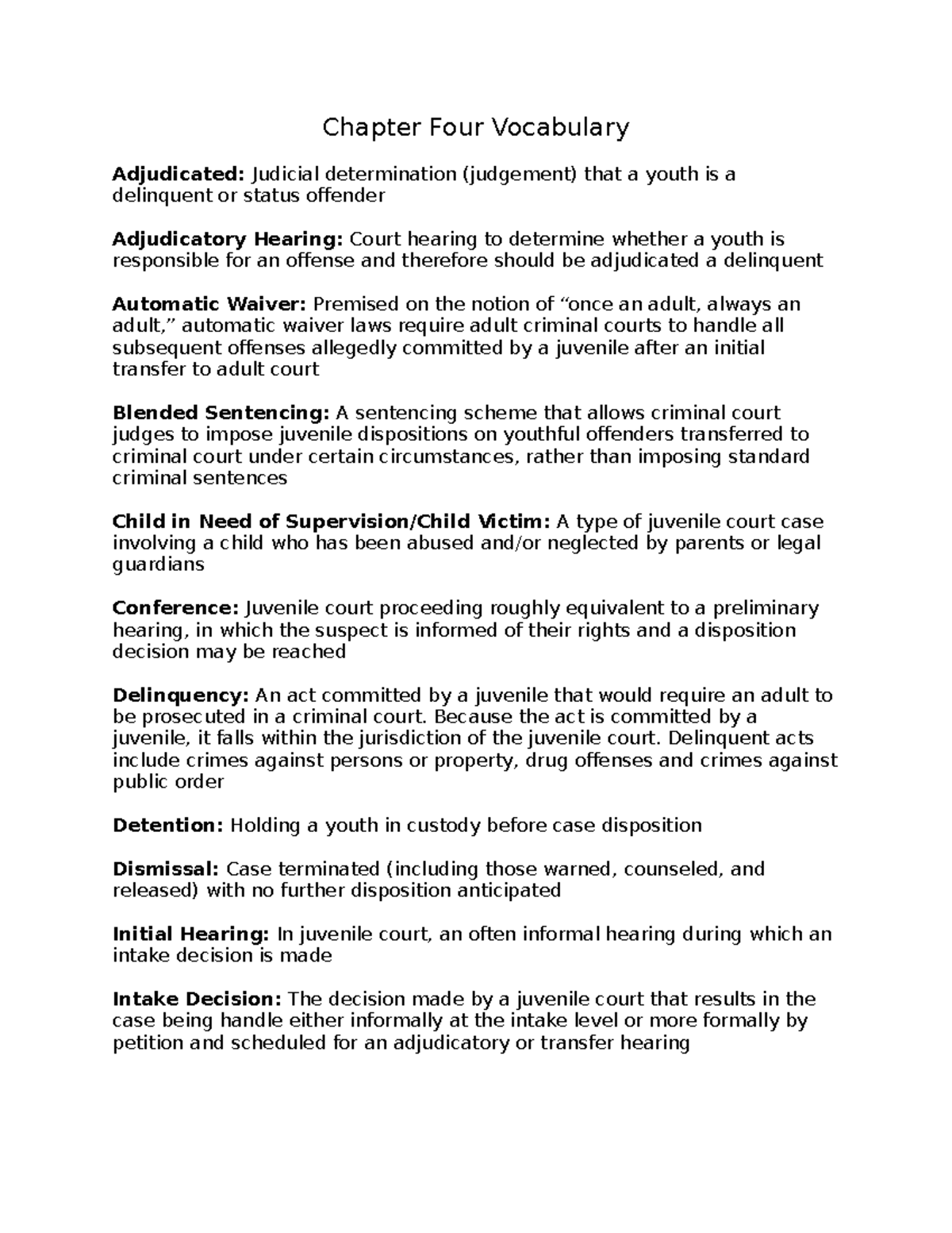 Chapter Four Vocabulary - Studocu