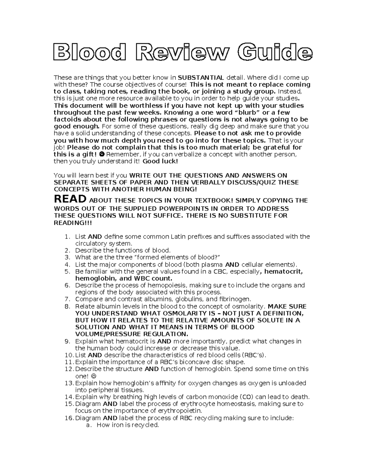 Study Material for Module 2 Blood Exam - These are things that you ...