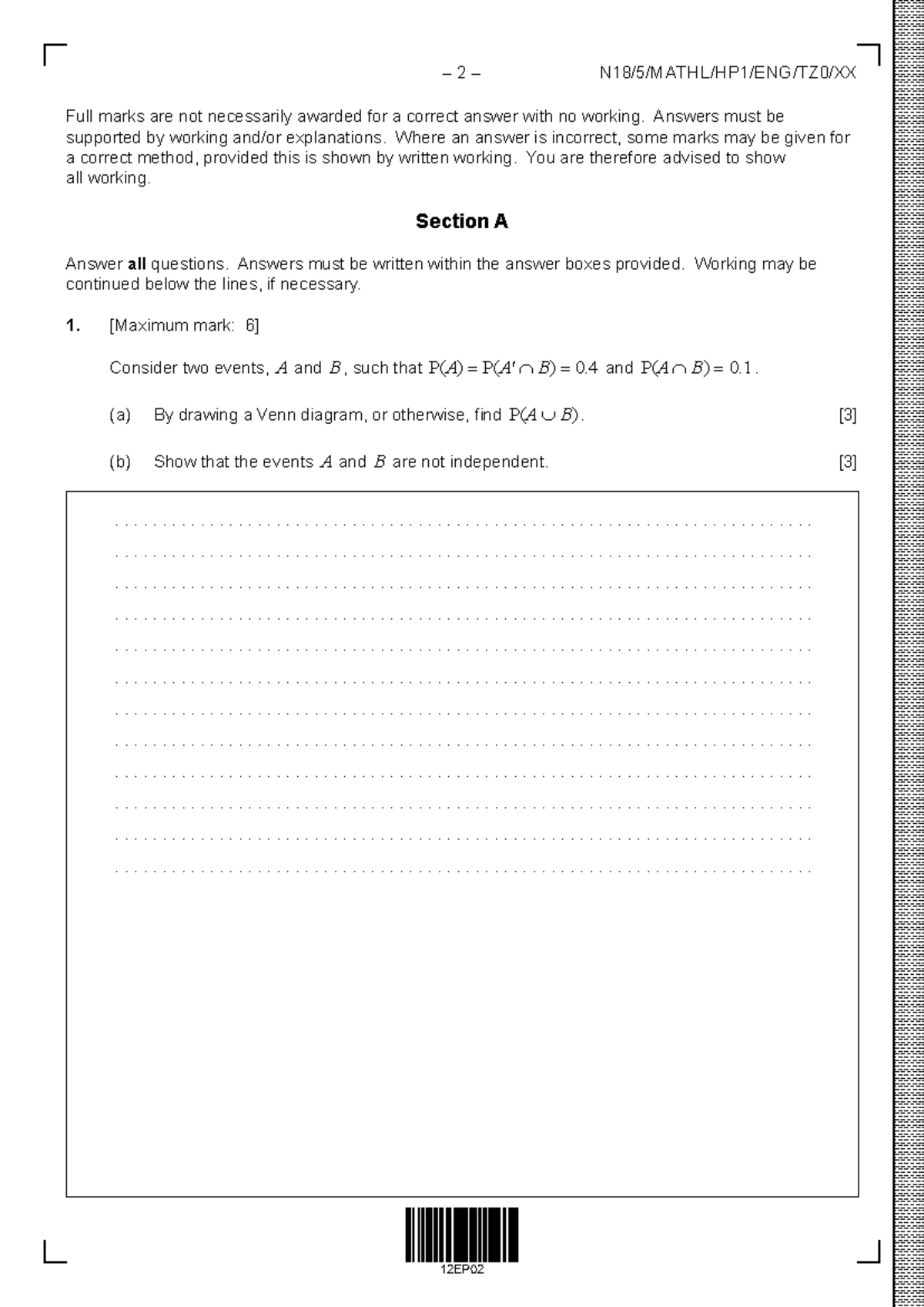 Mathematics paper 1 HL 2 past paper - Full marks are not necessarily ...