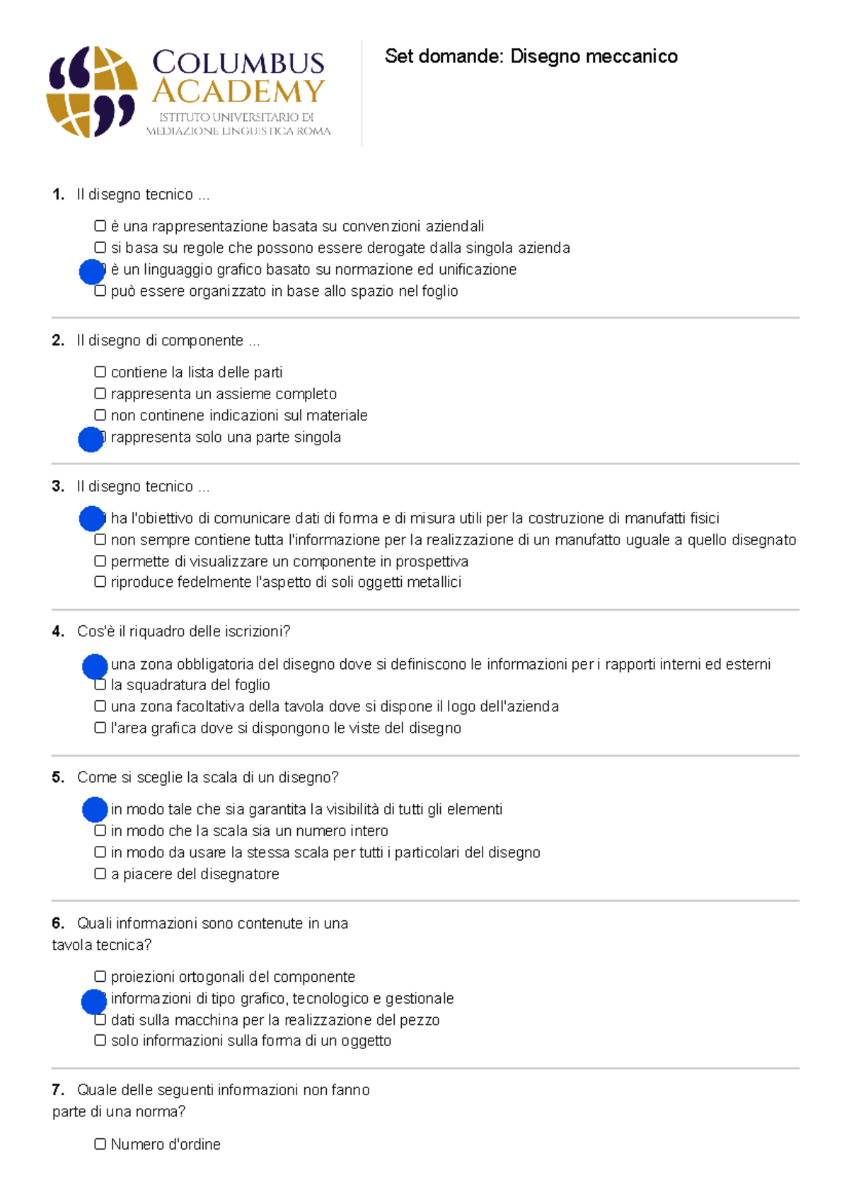 Disegno meccanico - Set domande: Disegno meccanico Il disegno tecnico ...