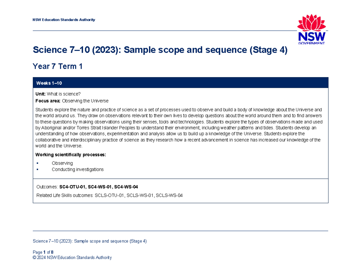 Science 7 10 2023 sample scope and sequence stage 4 - NSW Education ...