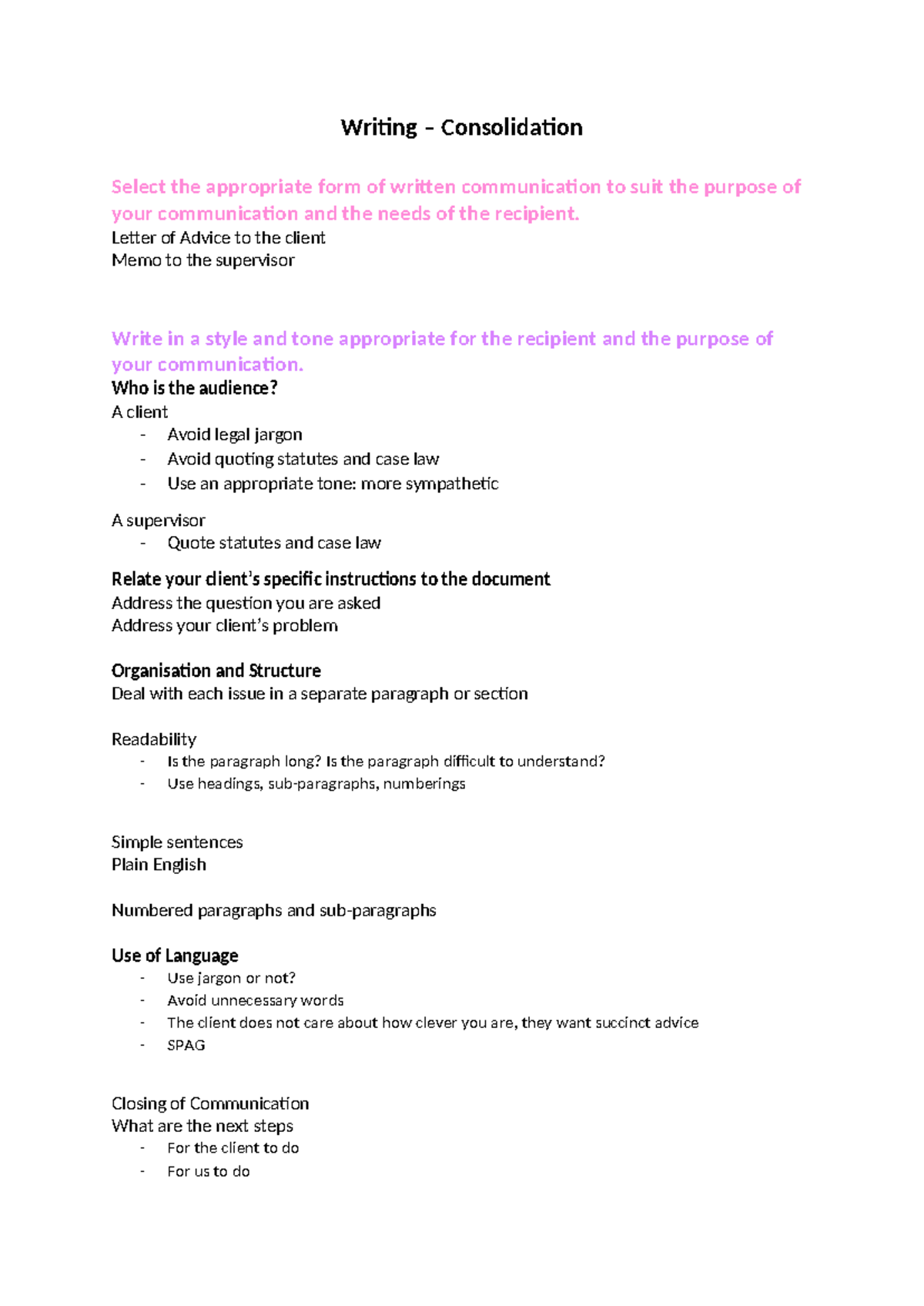 Writing – Consolidation - Writing – Consolidation Select the ...