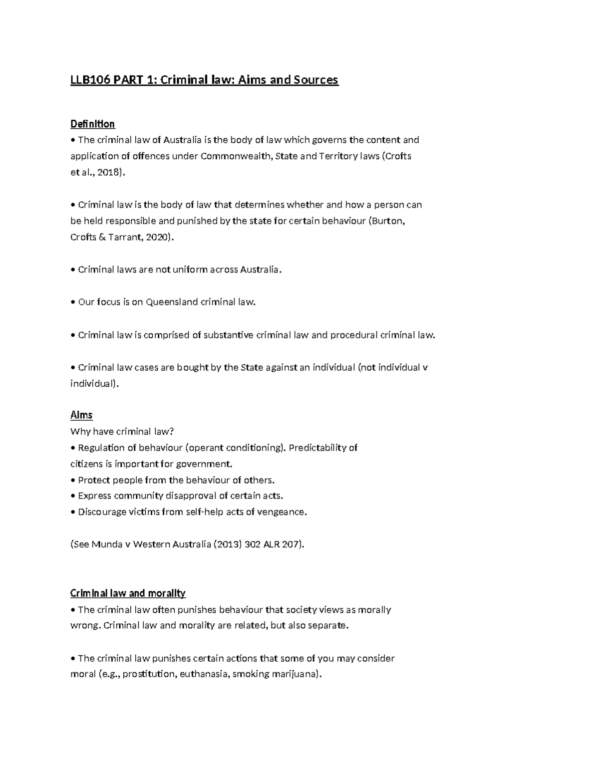LLB106 PART 1 Criminal law Aims and Sources - LLB106 PART 1: Criminal law: Aims and Sources ...