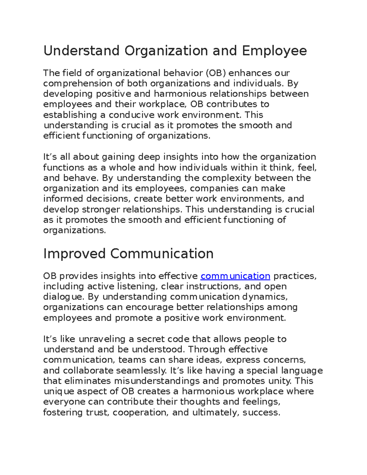 Understand Organization and Employee - By developing positive and ...