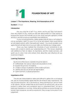 Art Appreciation Lecture Notes from Unit 1 up to Unit 2 of 2nd Semester ...