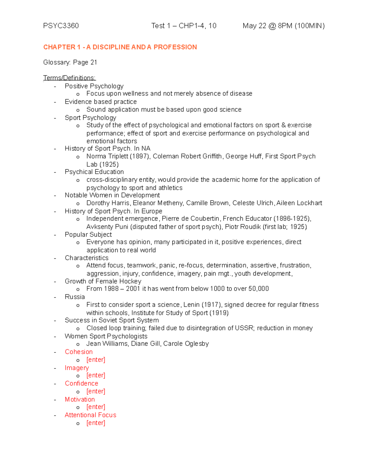 PSYC3360 - Test 1 - PSYC3360 Test 1 – CHP1-4, 10 May 22 @ 8PM (100MIN ...