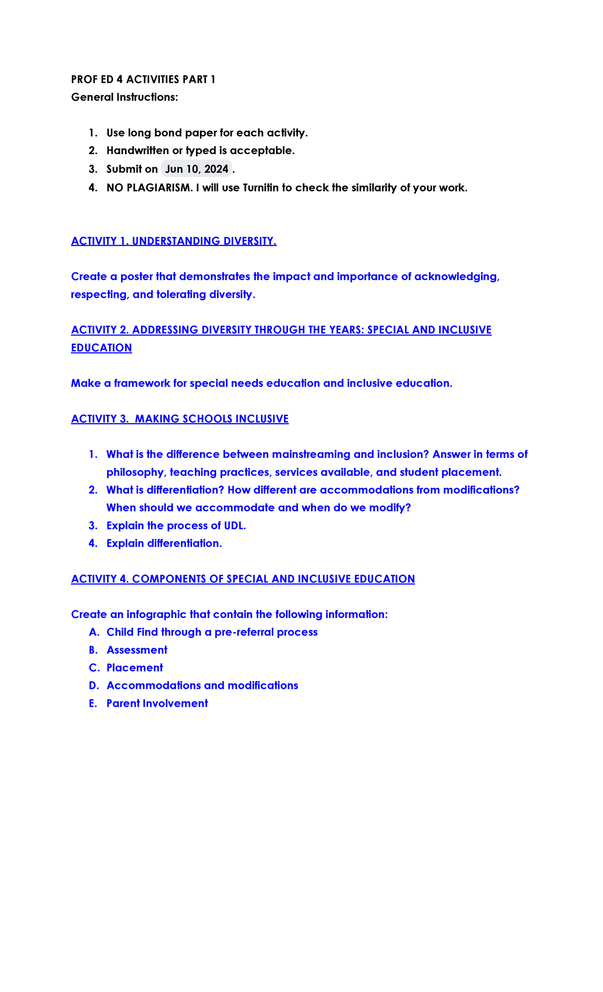 PROF ED 4 Activities PART 1 - PROF ED 4 ACTIVITIES PART 1 General ...