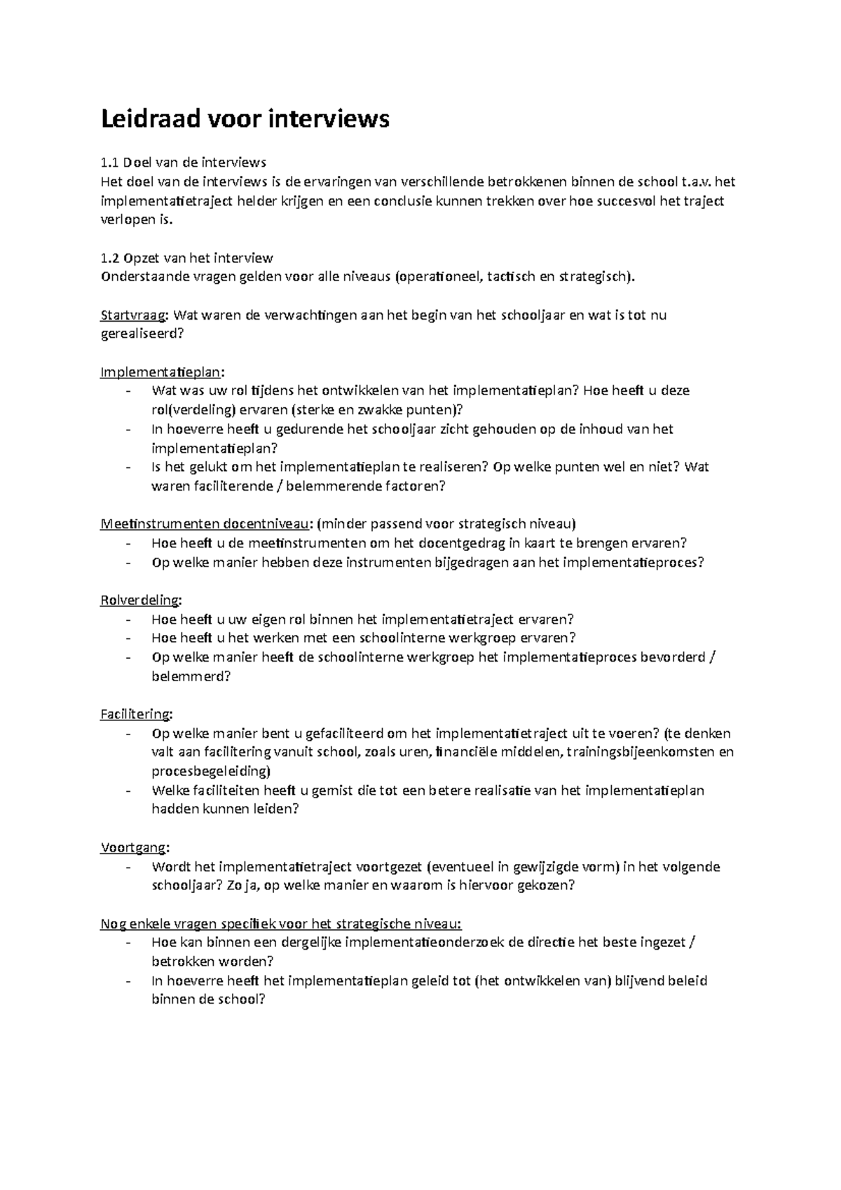 Interviewleidraad - Leidraad voor interviews 1 Doel van de interviews ...