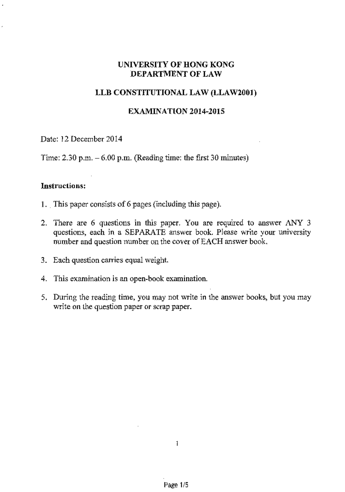 Dec 2014 - past paper of constitutional law examination - UNIVERSITY OF ...