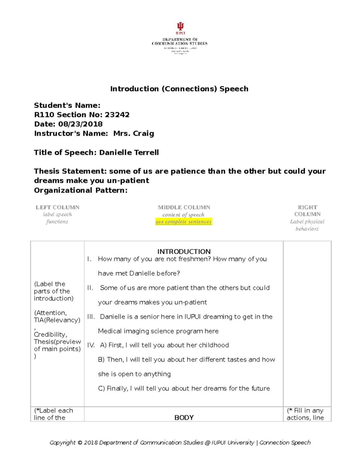 Introduction speech - Introduction (Connections) Speech Name: R110 ...