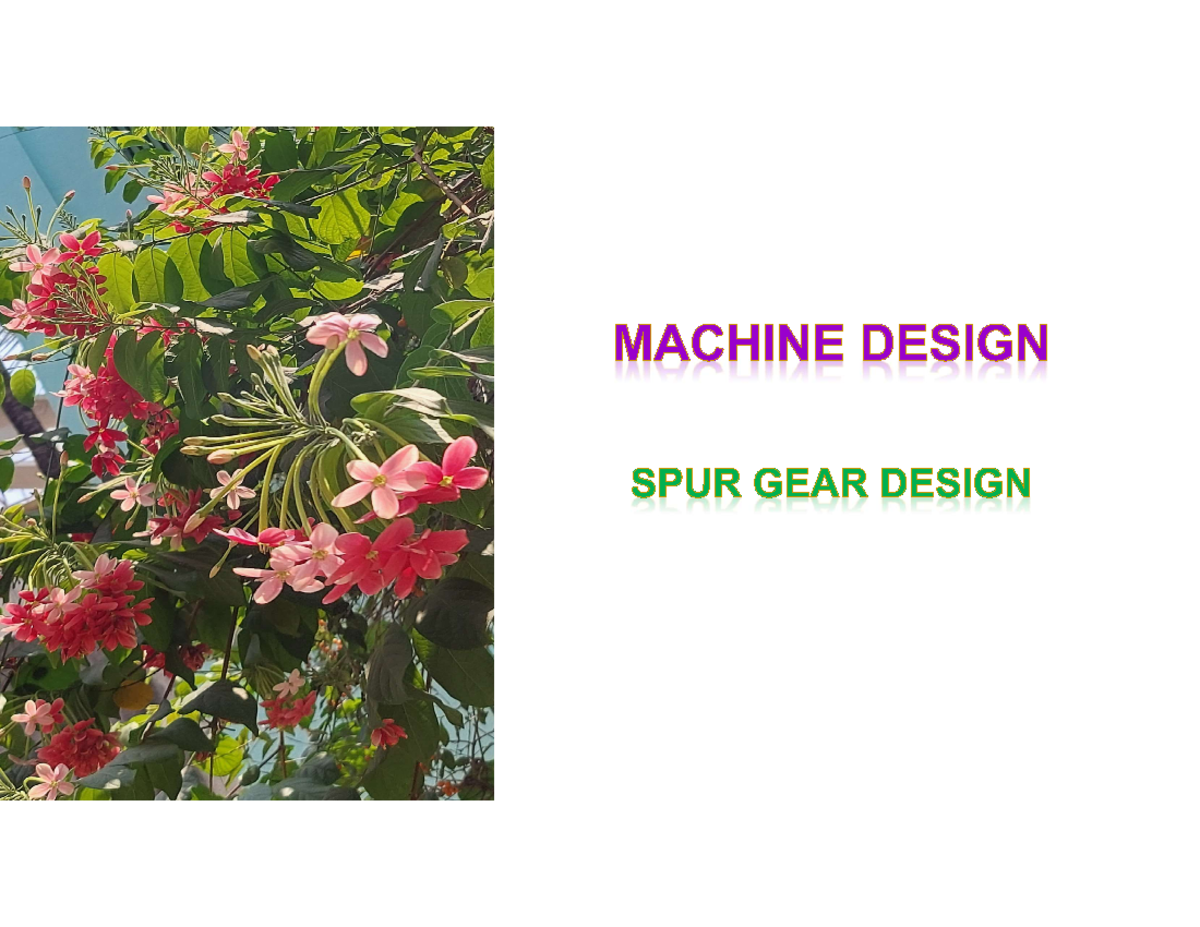 Spur Gear Design - Source: Machine Elements in Mechanical Design by R L Motts Design of Spur ...