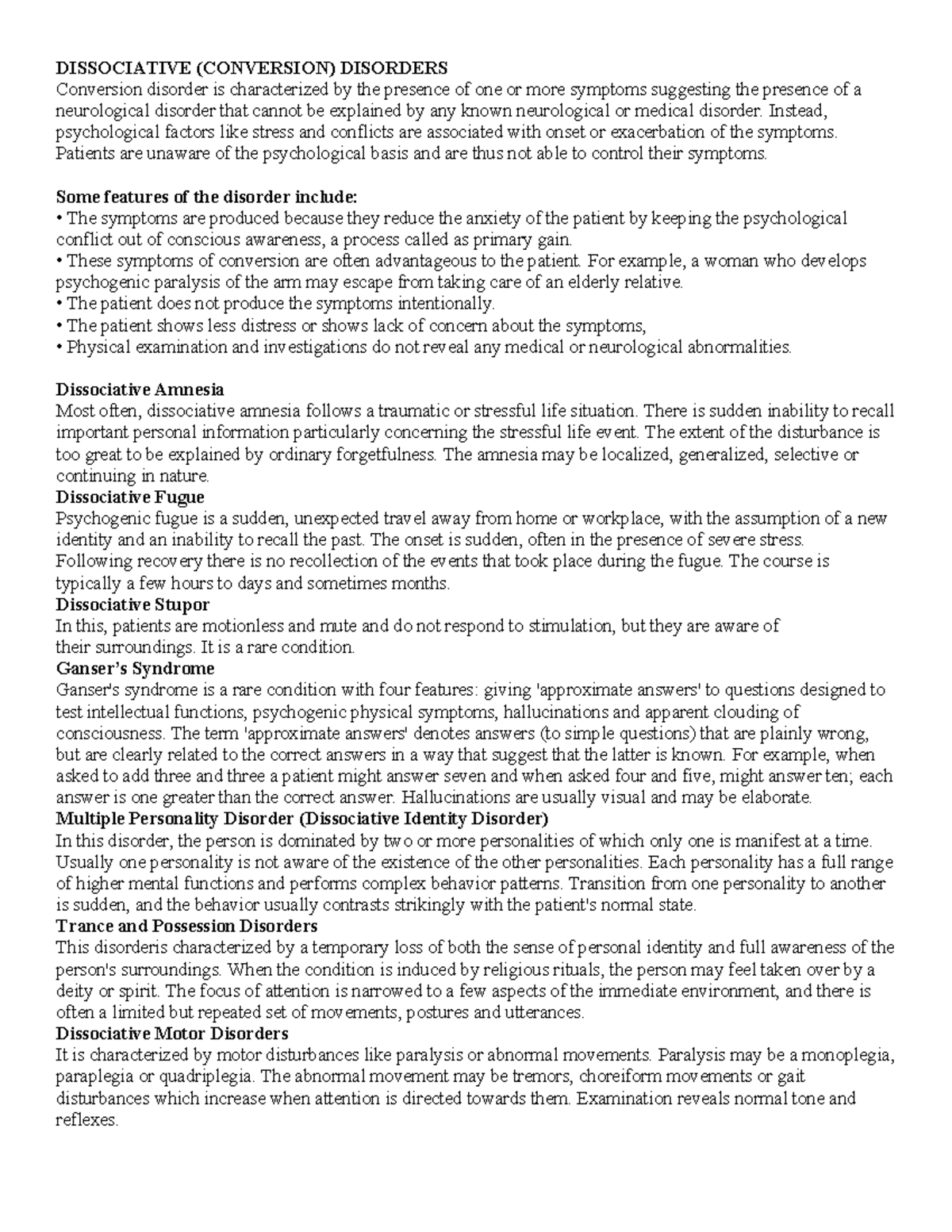 Dissociativeconversion somatic disordes - DISSOCIATIVE (CONVERSION ...