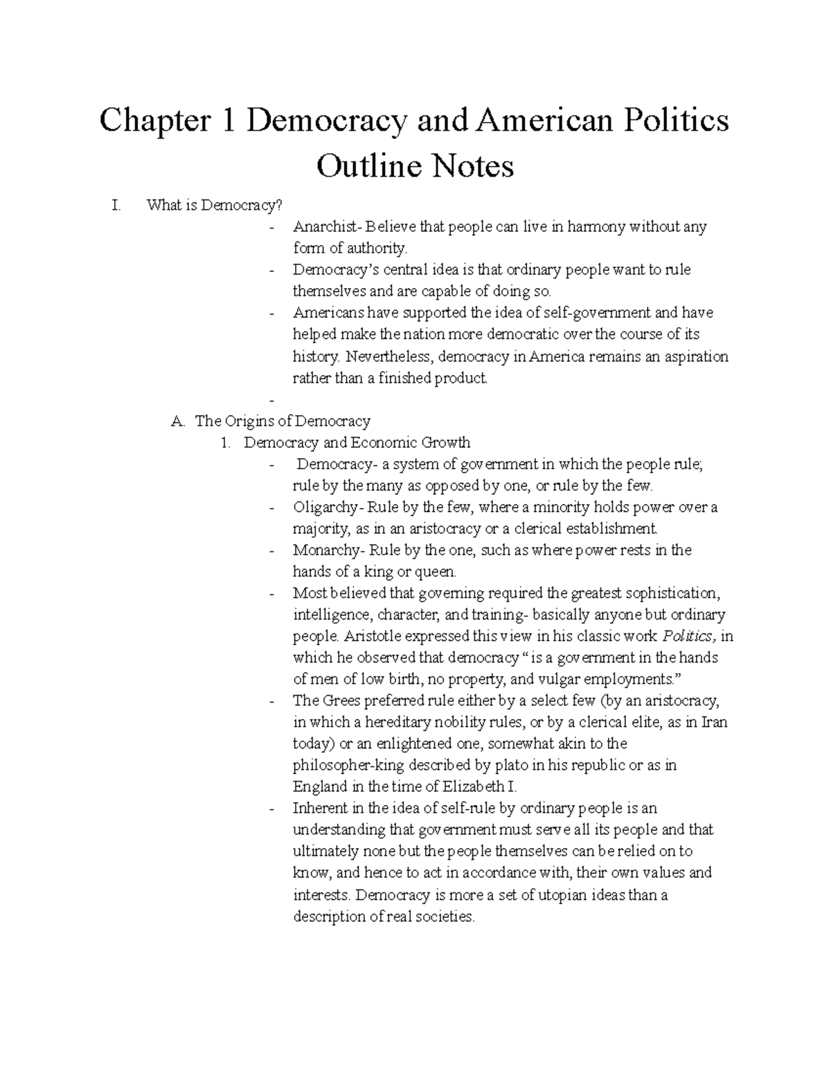 Ch. 1 Textbook Notes - L. Marshalian poli sci 101 - Chapter 1 Democracy ...
