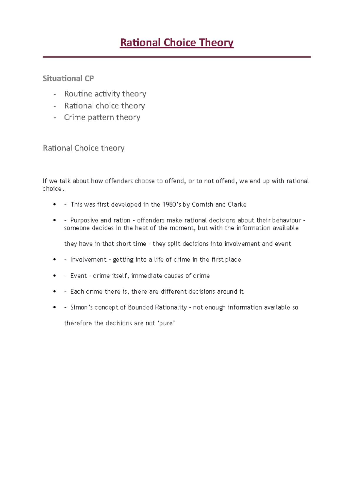 Rational Choice Theory - Rational Choice Theory Situational CP ...