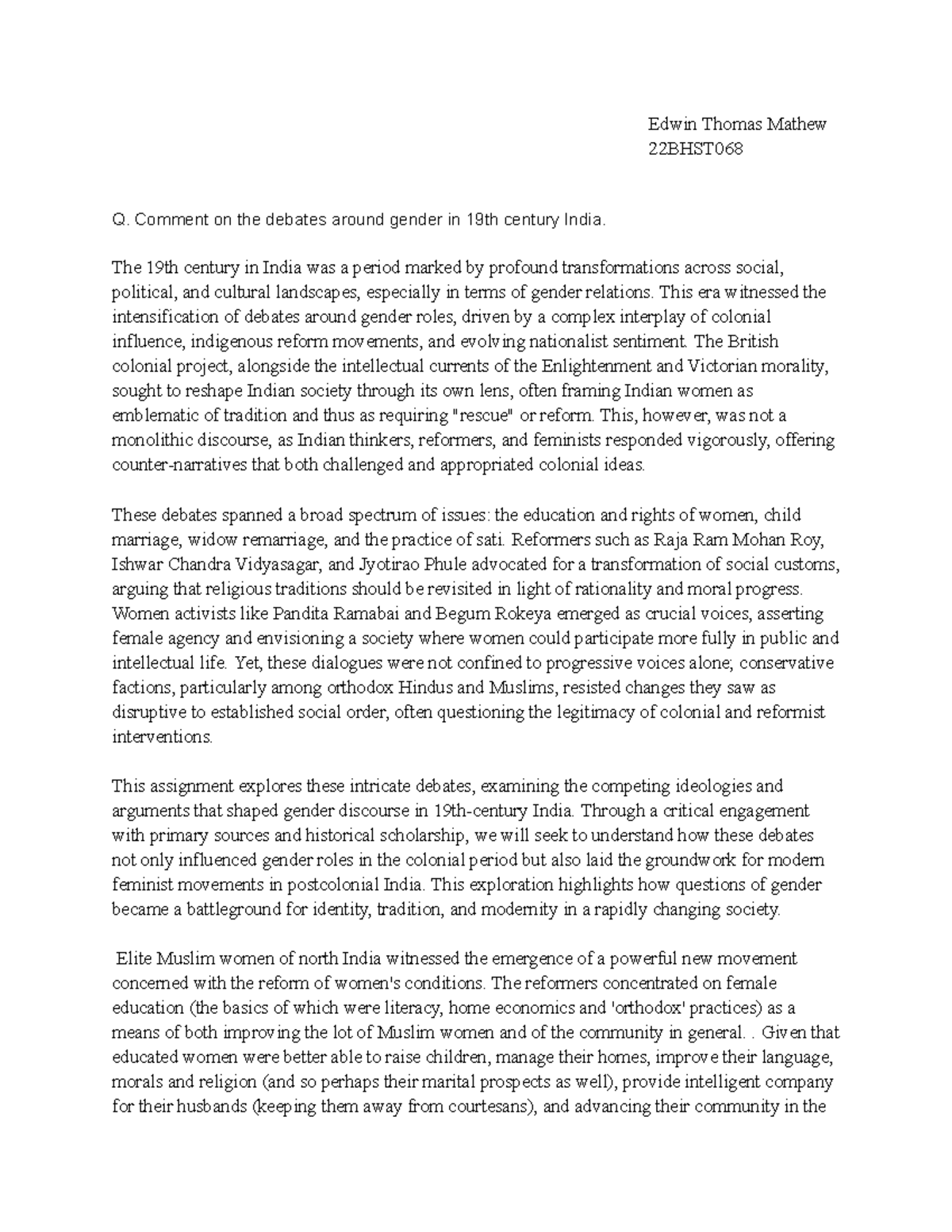 Edwin Thomas Mathew - Debates on gender in 19th century india - Edwin ...