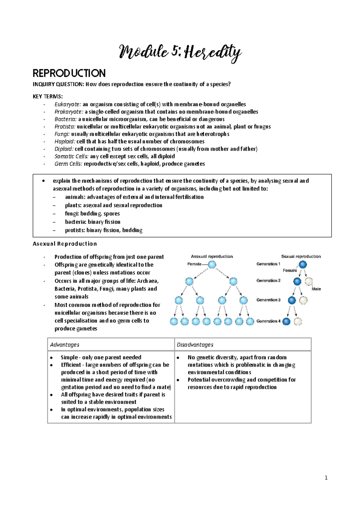 M5 - Heredity - bio notes - Module 5: Heredity Reproduction INQUIRY ...