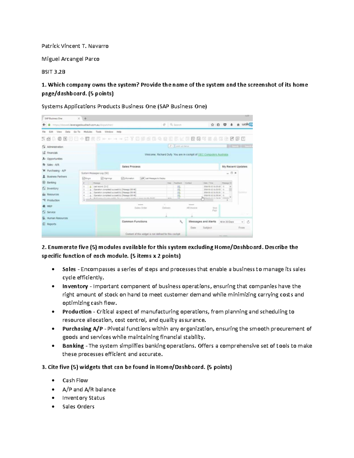MIS 03 Task Performance 1 ARG - Patrick Vincent T. Navarro Miguel Arcangel Parco BSIT 3 Which ...