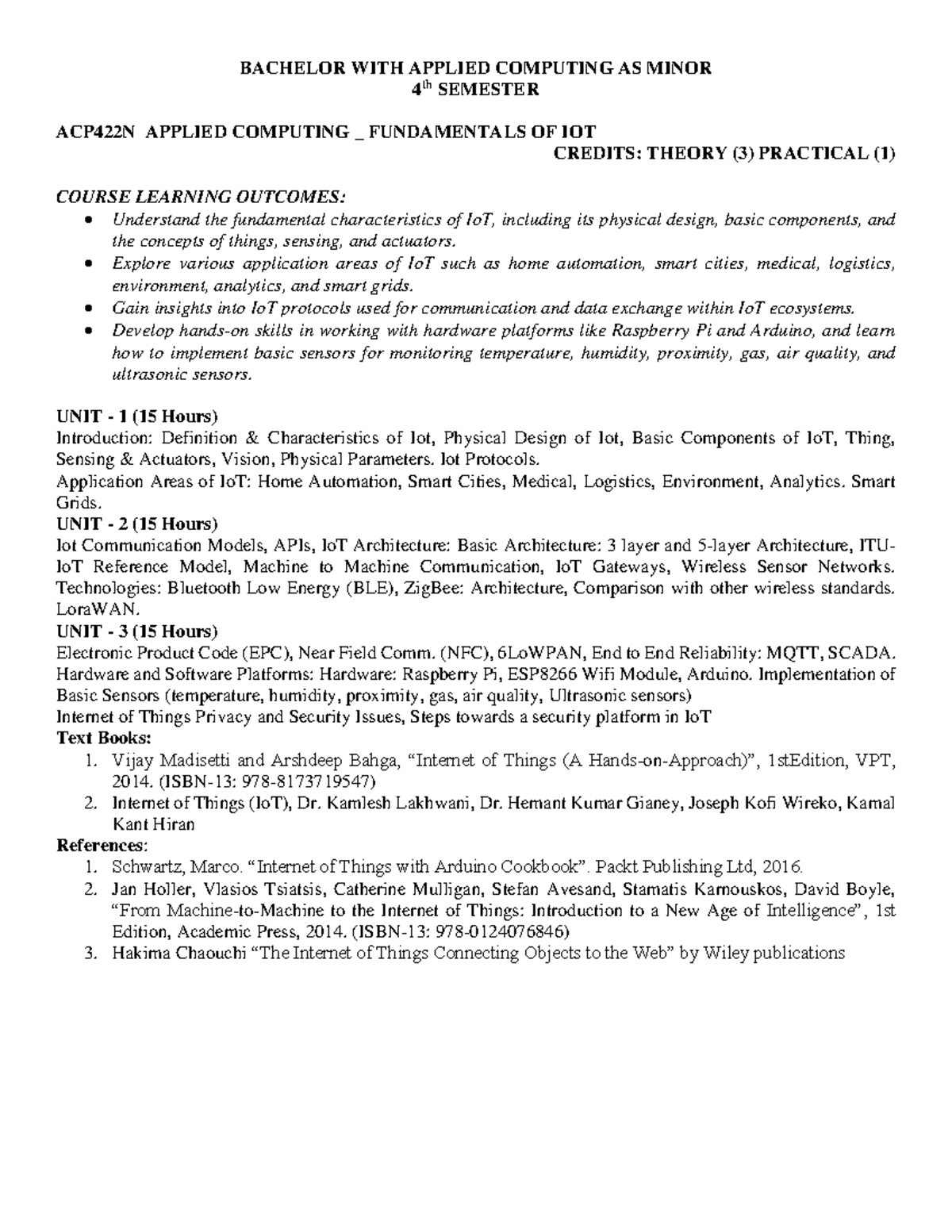 IOT Syllabus - Notes - BACHELOR WITH APPLIED COMPUTING AS MINOR 4 th ...