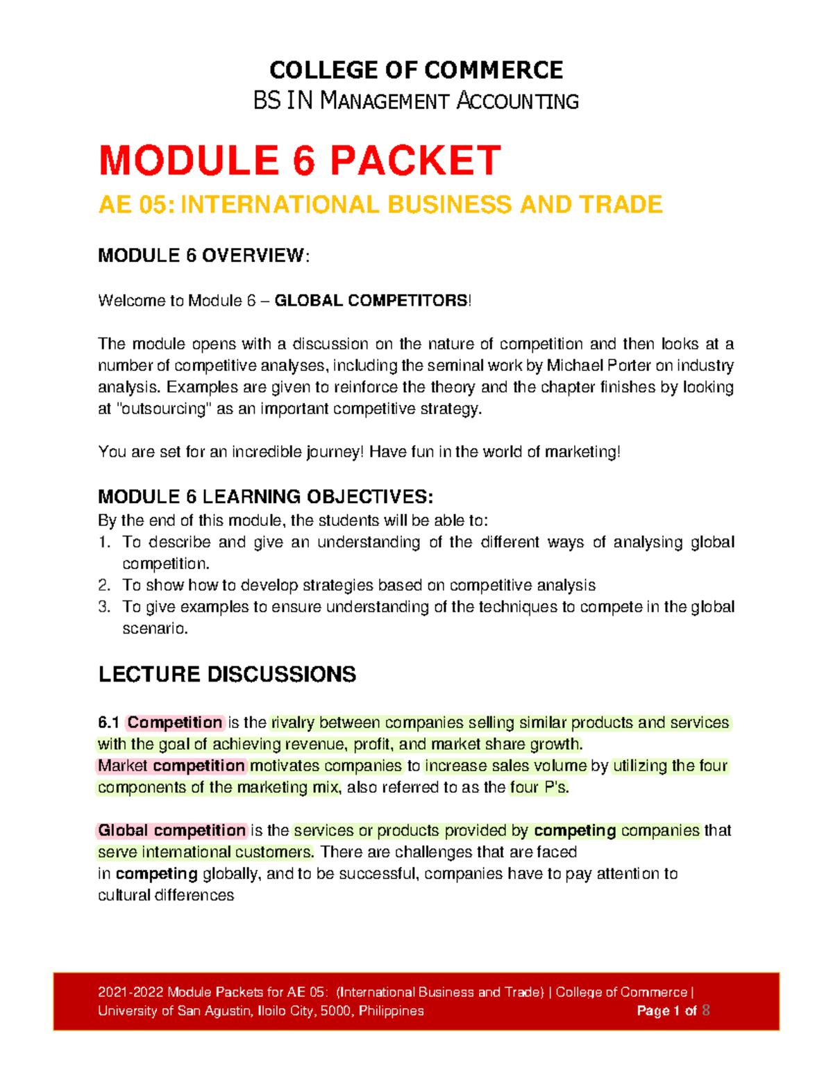 Module 6 International Business - BS IN MANAGEMENT ACCOUNTING 2021-2022 ...