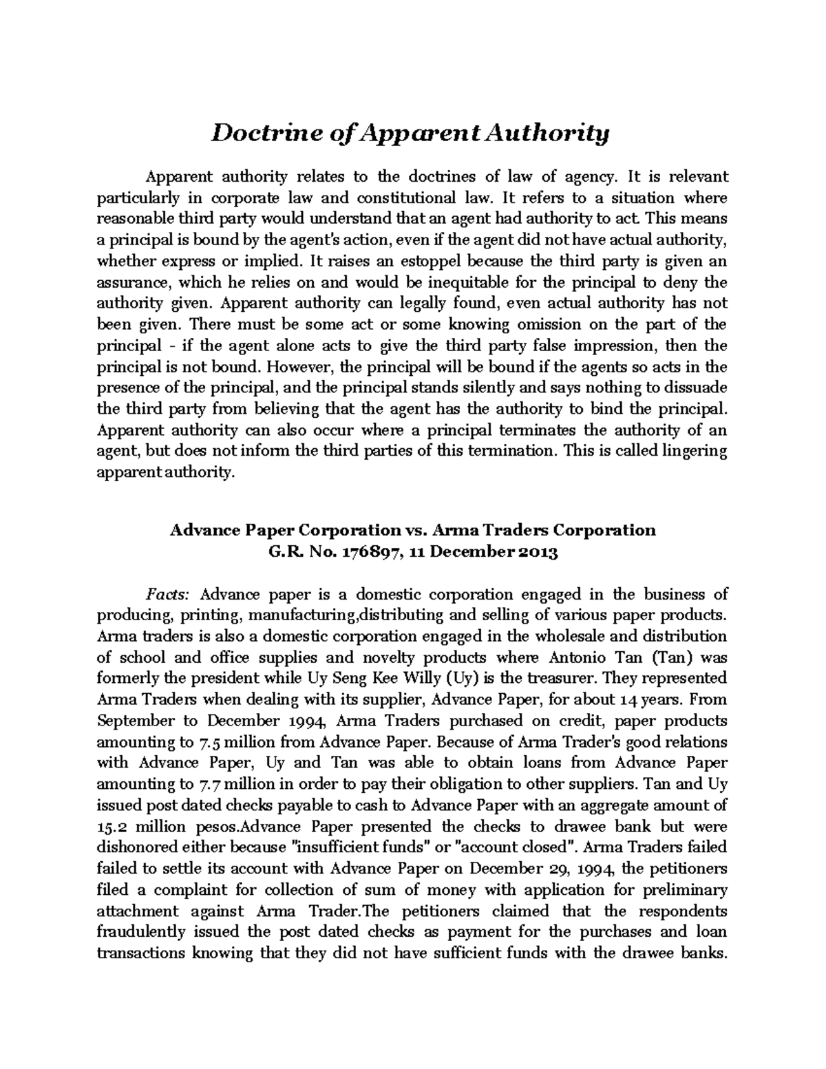 Case Digest 1 (Res ipso liquitur) - Doctrine of Apparent Authority ...