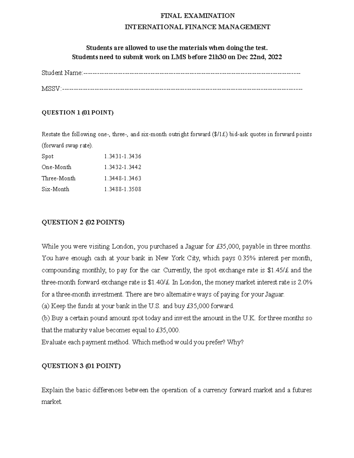 Final IFM DEC2022 - hello - FINAL EXAMINATION INTERNATIONAL FINANCE ...