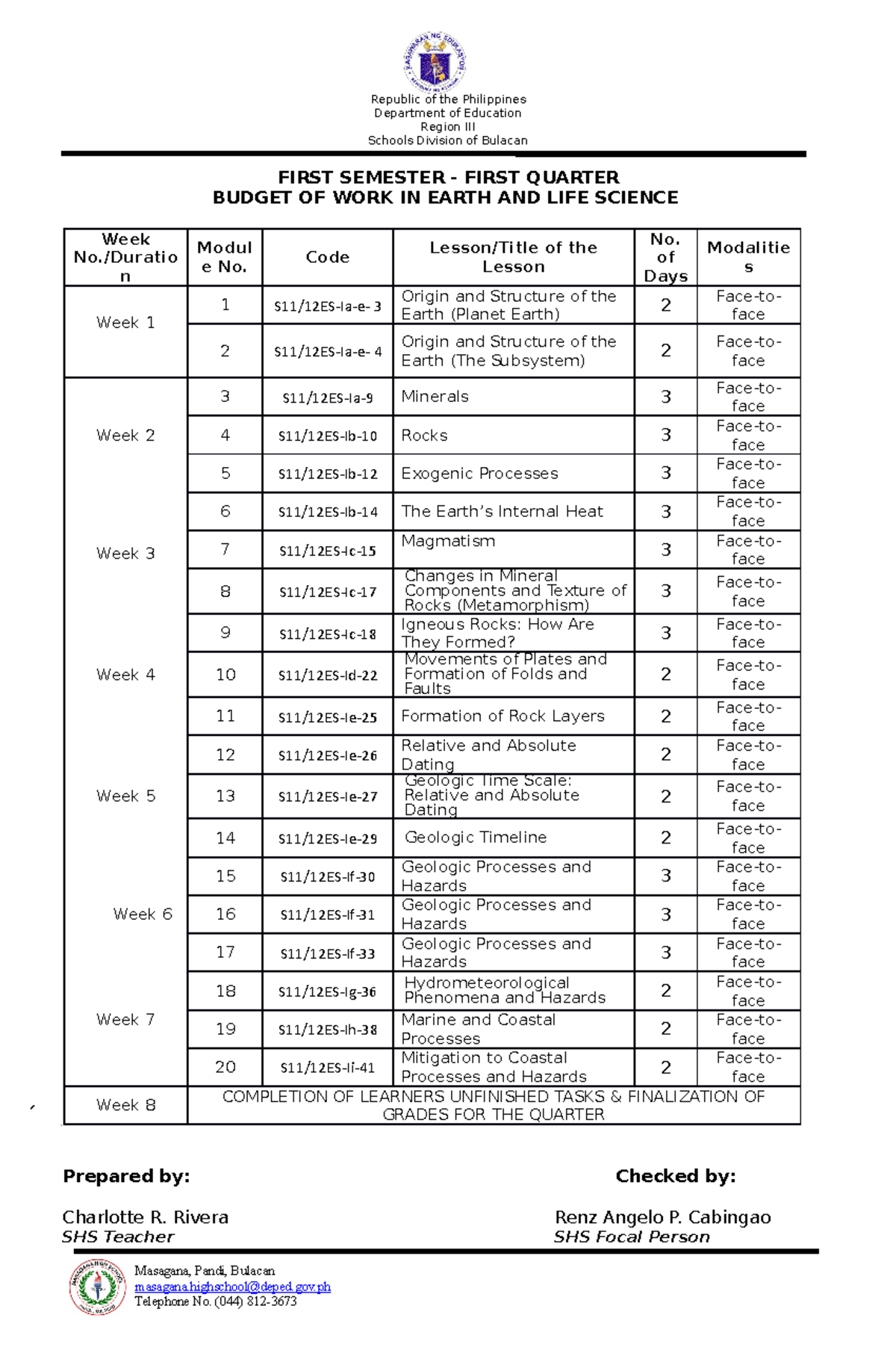 Earth-and-Life - fdfdfdfdf - Republic of the Philippines Department of ...