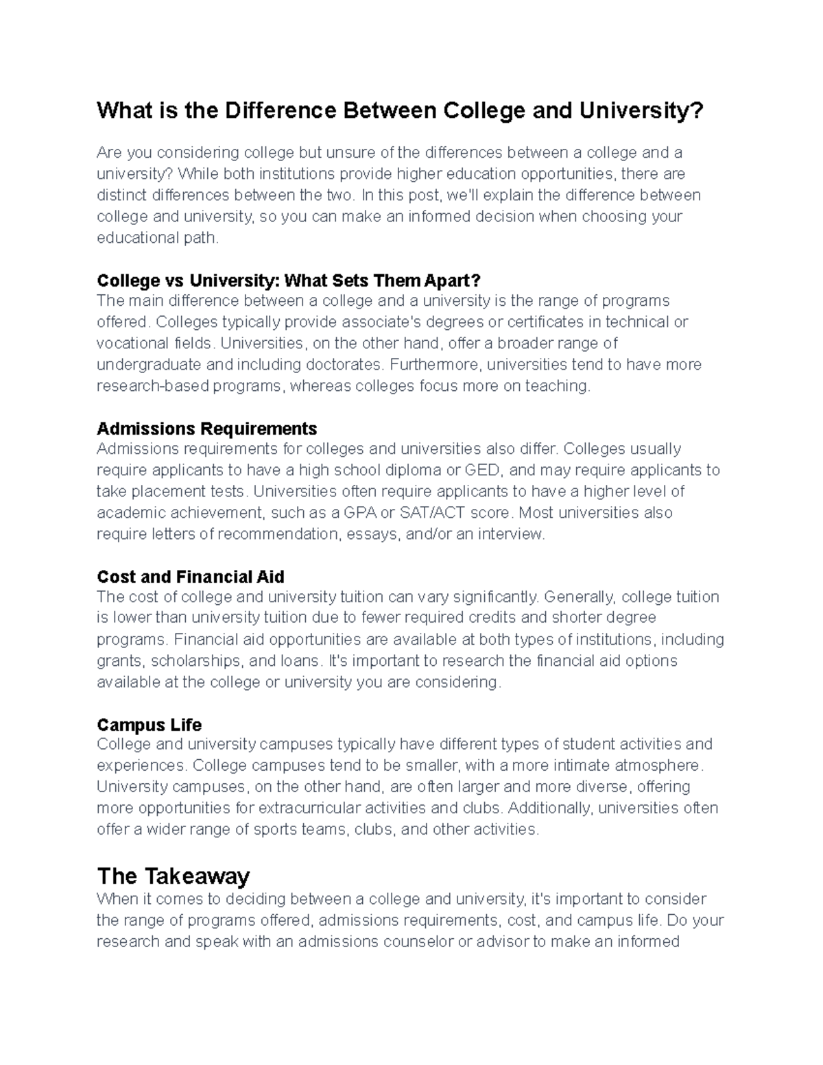 Outlining the Differences Between College and University - What is the ...