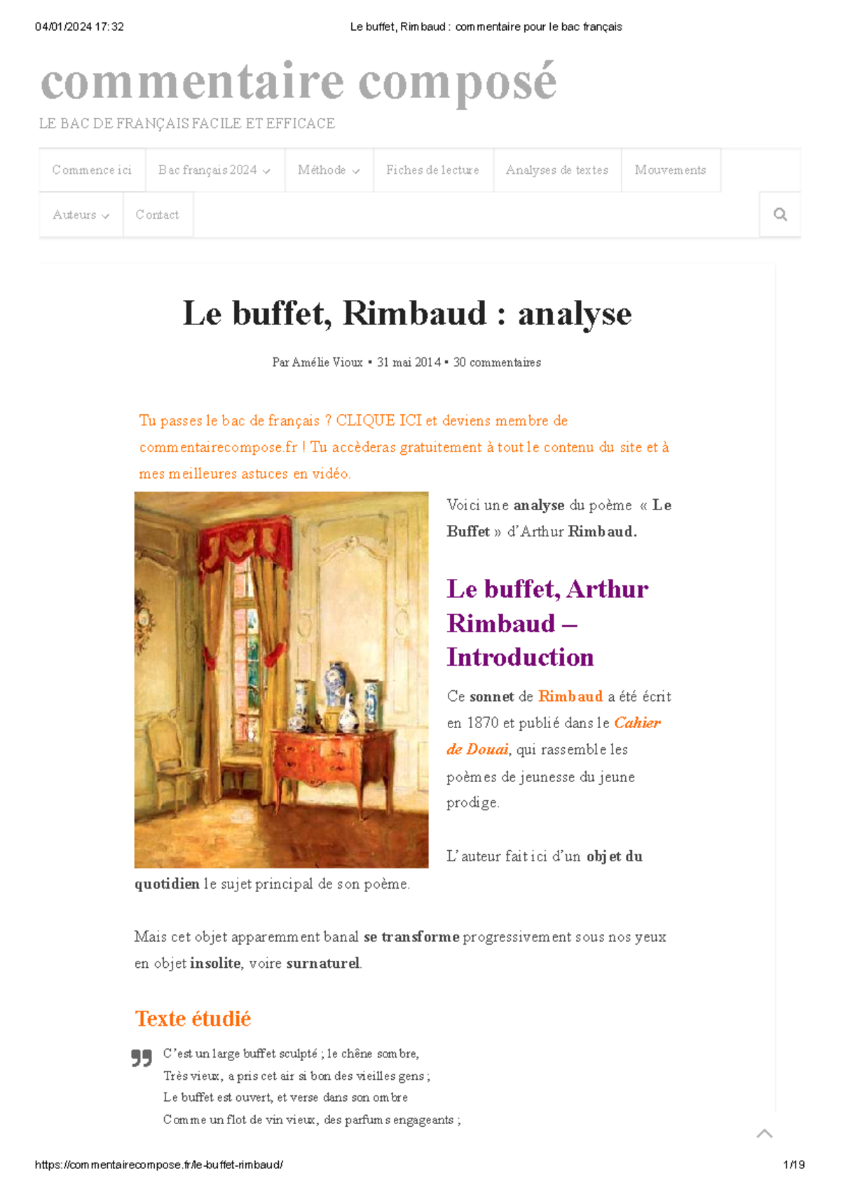 Le buffet Rimbaud commentaire - Le buffet, Rimbaud : analyse Par Amélie ...