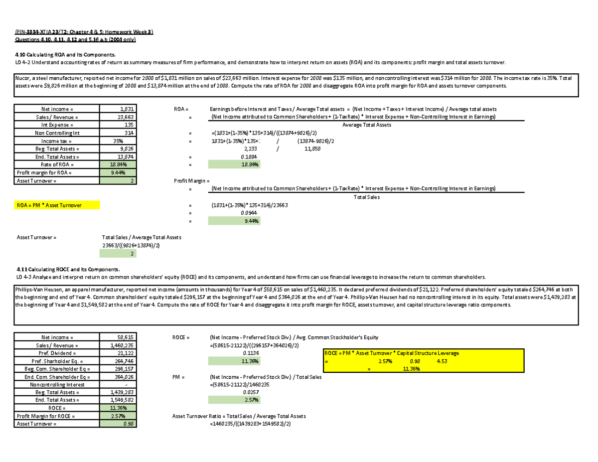FIN 3334 Assignments Chapter 4 5 - Questions 4, 4, 4 and 5 a,b (2004 ...
