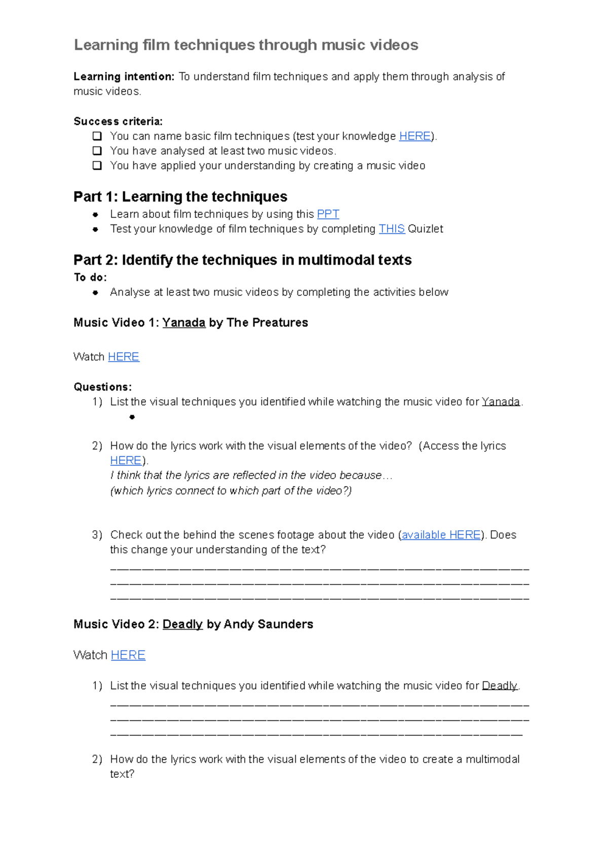 02 (streamlined) Learning film techniques through music videos ...