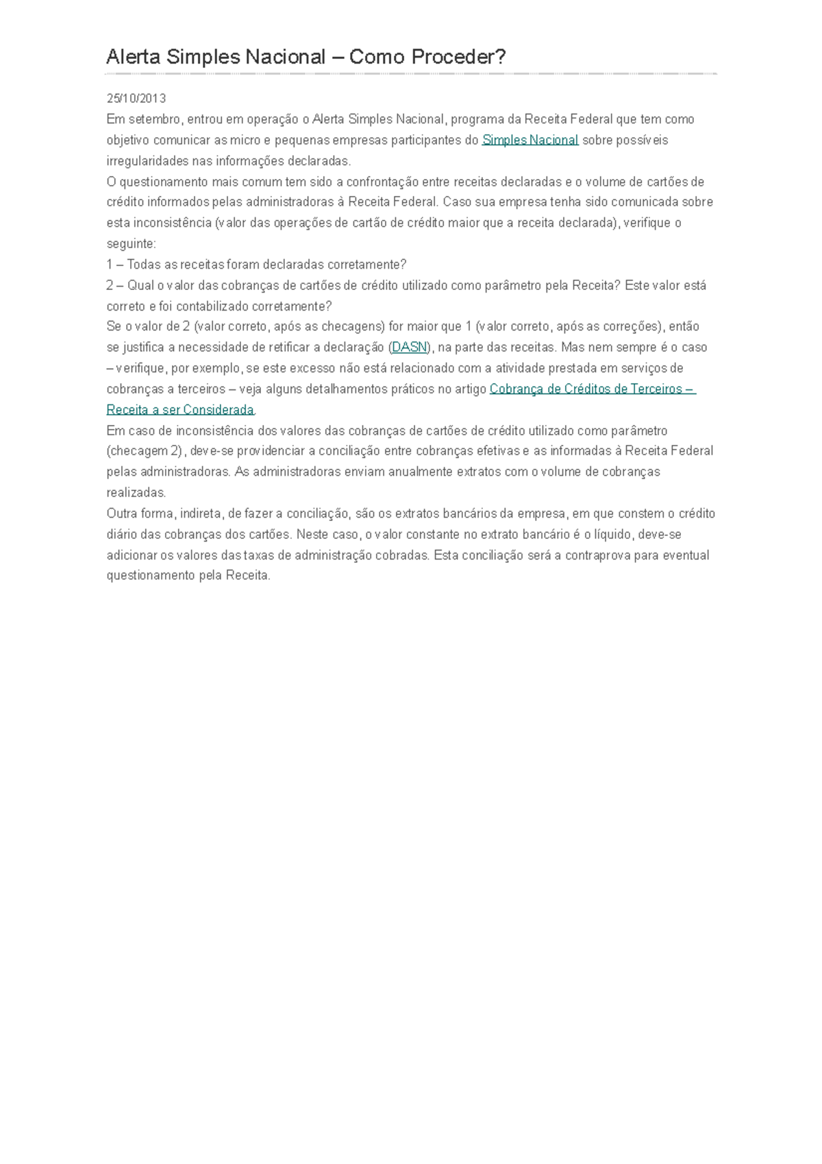 Alerta Simples Nacional - O questionamento mais comum tem sido a ...
