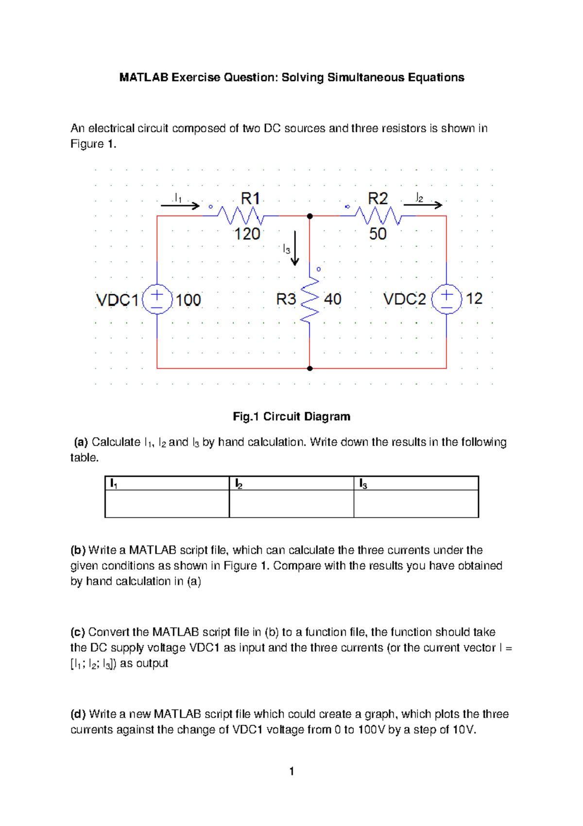 Week 3 Simultaneous Equation Excercise Electrical - MATLAB Exercise ...