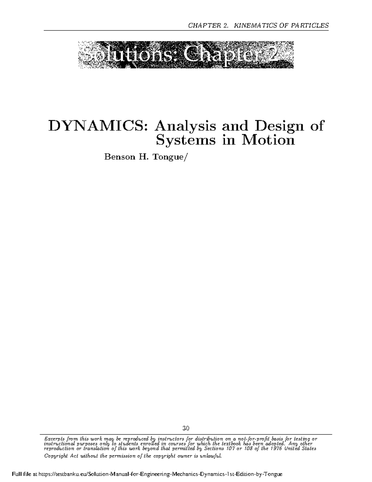 Chapter 2 Kinematics OF Particles Dynami - CHAPTER 2. KINEMATICS OF PARTICLES DYNAMICS: Analysis ...