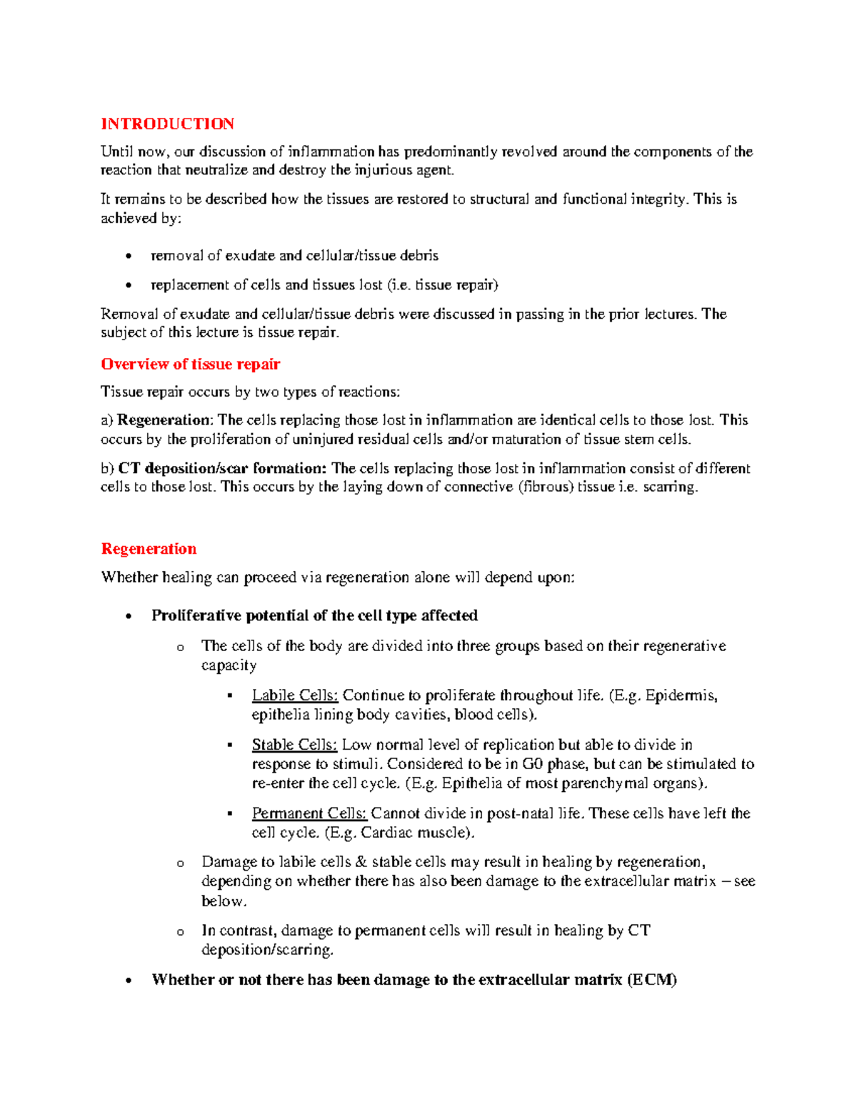 Pathology+week+5 - week 4 and 5 lecture notes for midterm ...