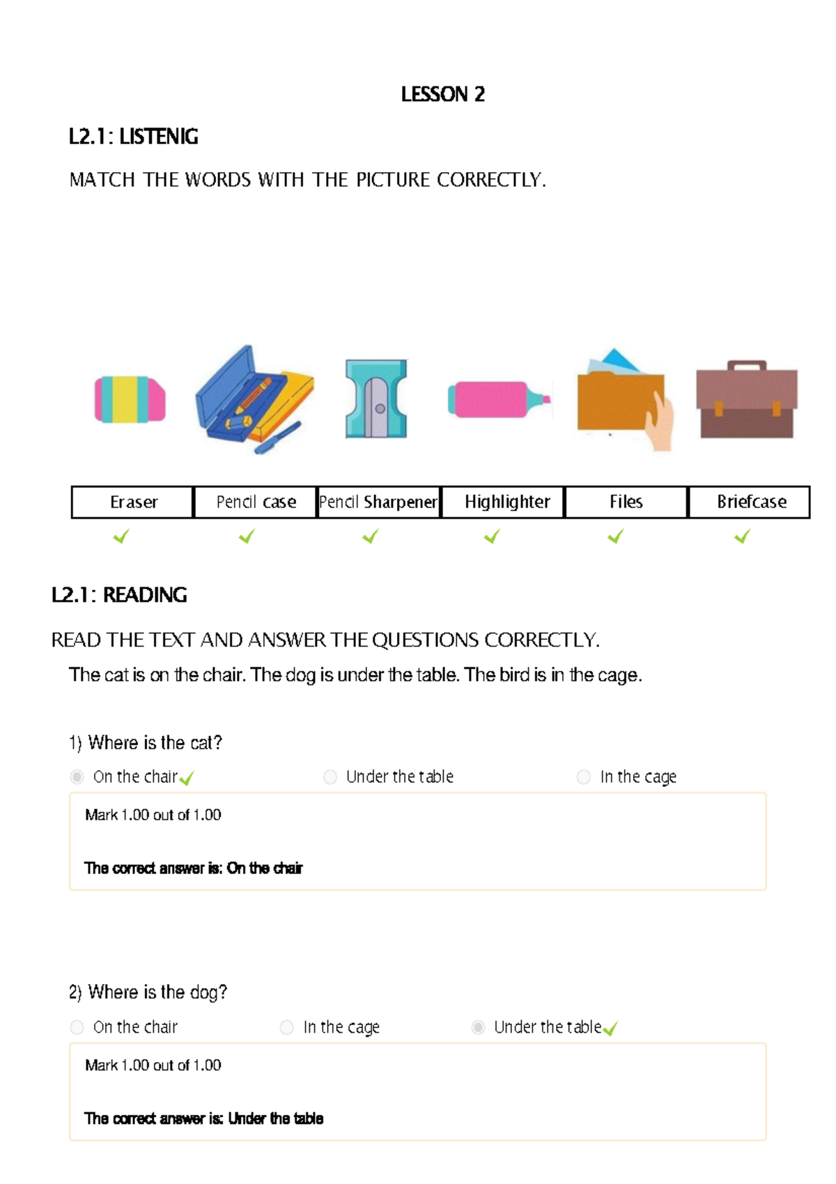 Modulo 1 Lesson 2 - LESSON 2 L2: LISTENIG MATCH THE WORDS WITH THE ...